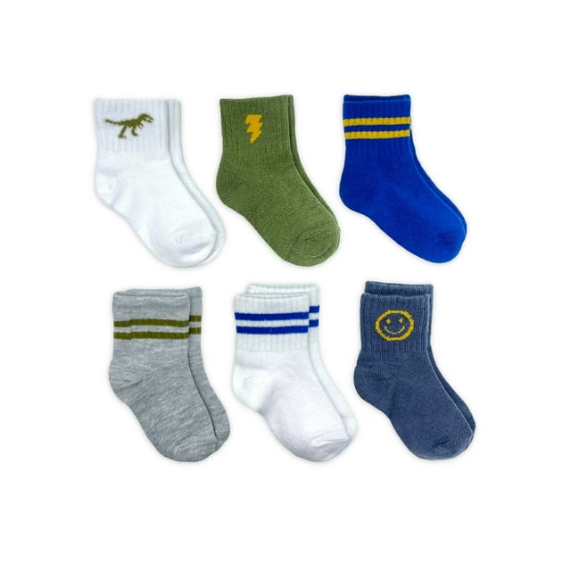 Wonder Nation Baby and Toddler Boys Mid-Crew Socks, 6-Pack, Sizes 0M-5T ...