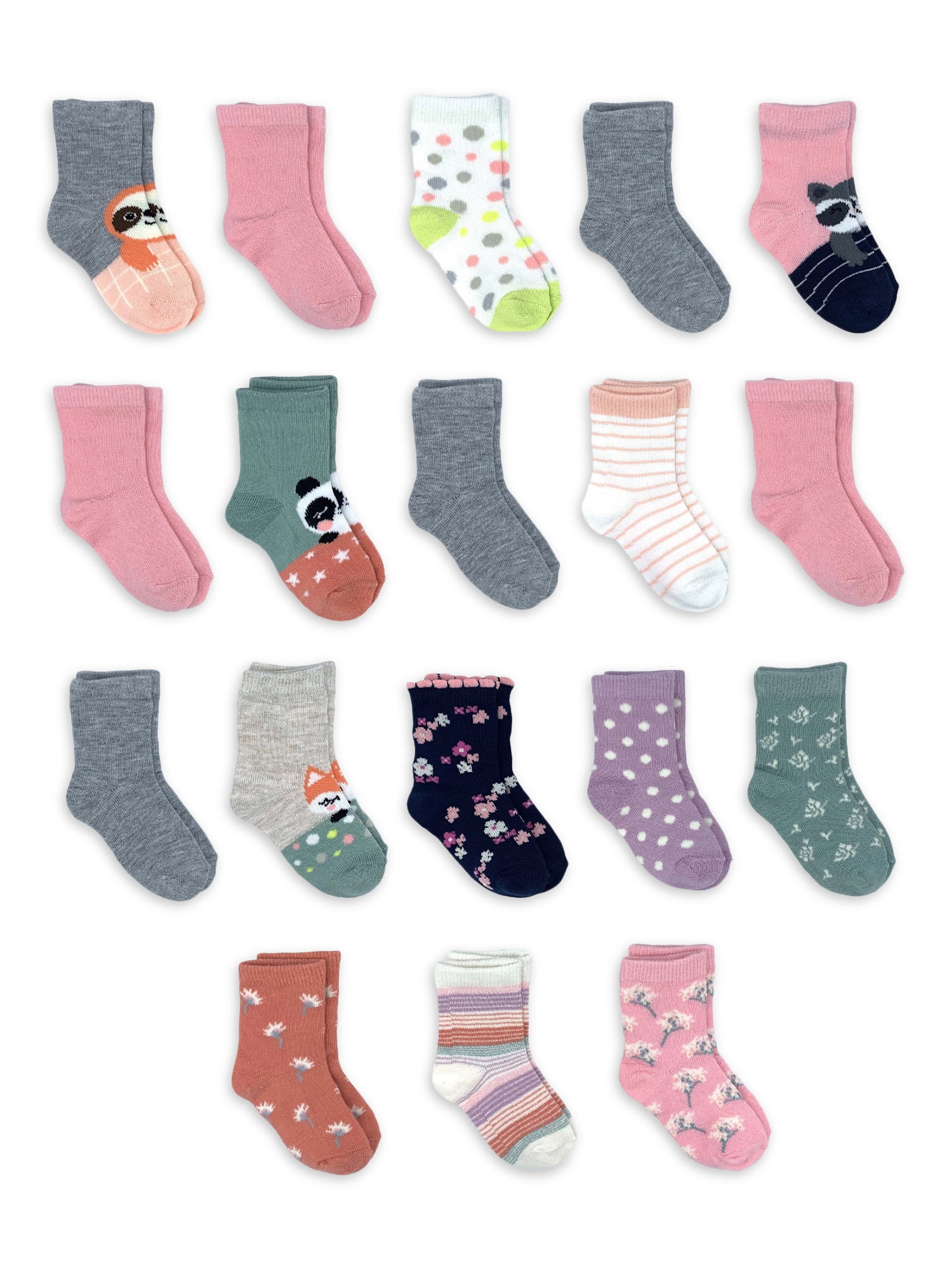 Wonder Nation Baby and Toddler Girl Crew Socks, 18-Pack, Sizes 0M-5T ...