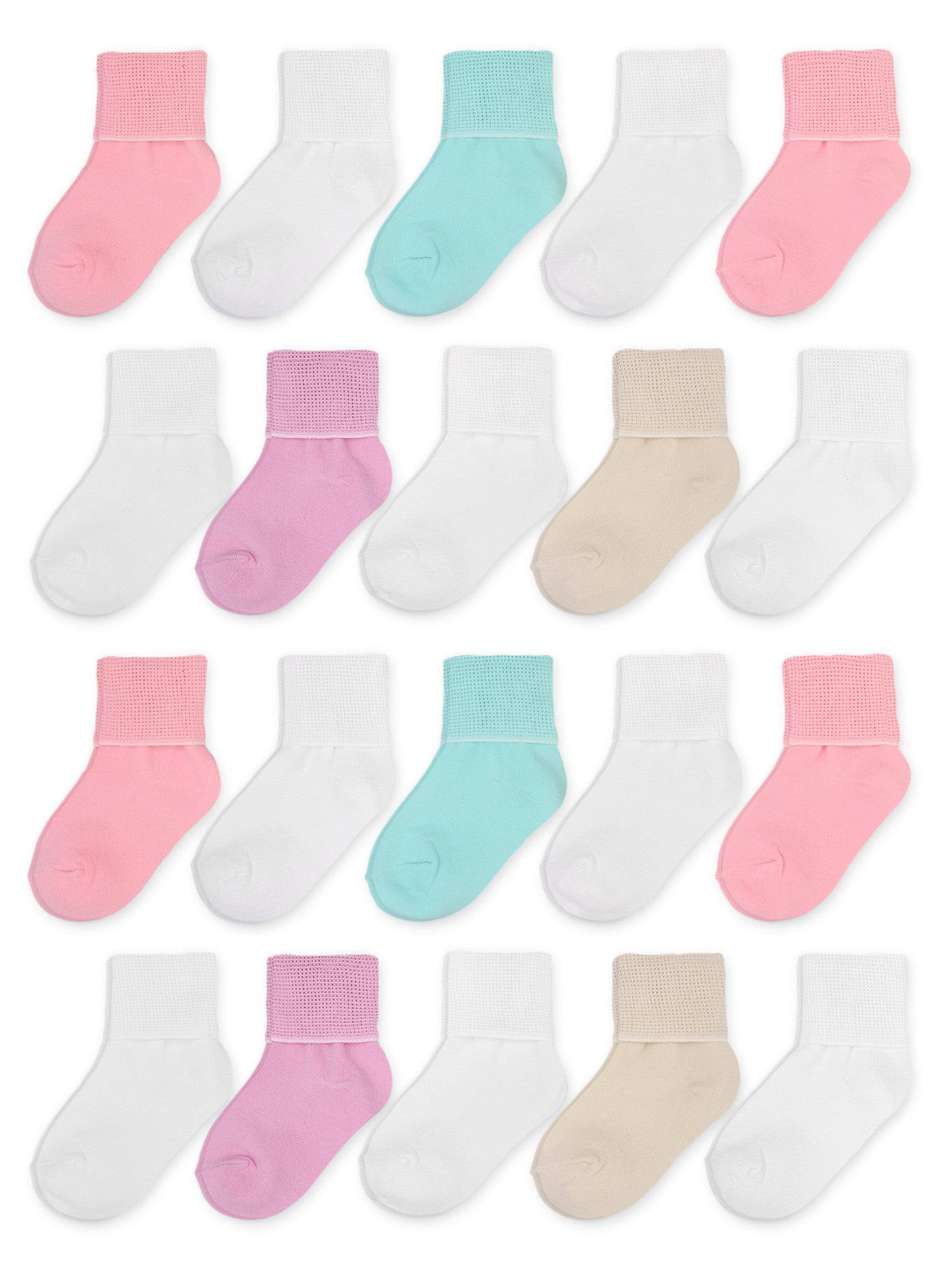 Wonder Nation Baby and Toddler Girl Folded Cuff Socks, 20-Pack, Sizes ...