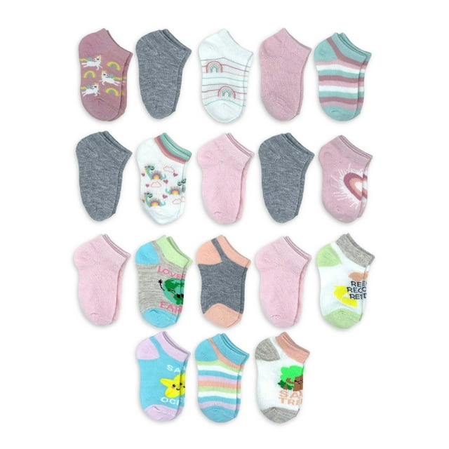 Wonder Nation Baby and Toddler Girl No- Show Socks, 18-Pack, Sizes 0M ...