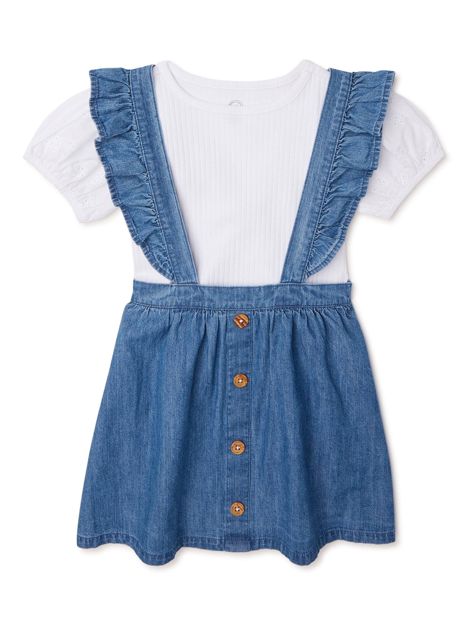 Wonder Nation Baby and Toddler Girl Pinafore Dress, 2-Piece Outfit Set, Sizes 12M-5T - Walmart.com