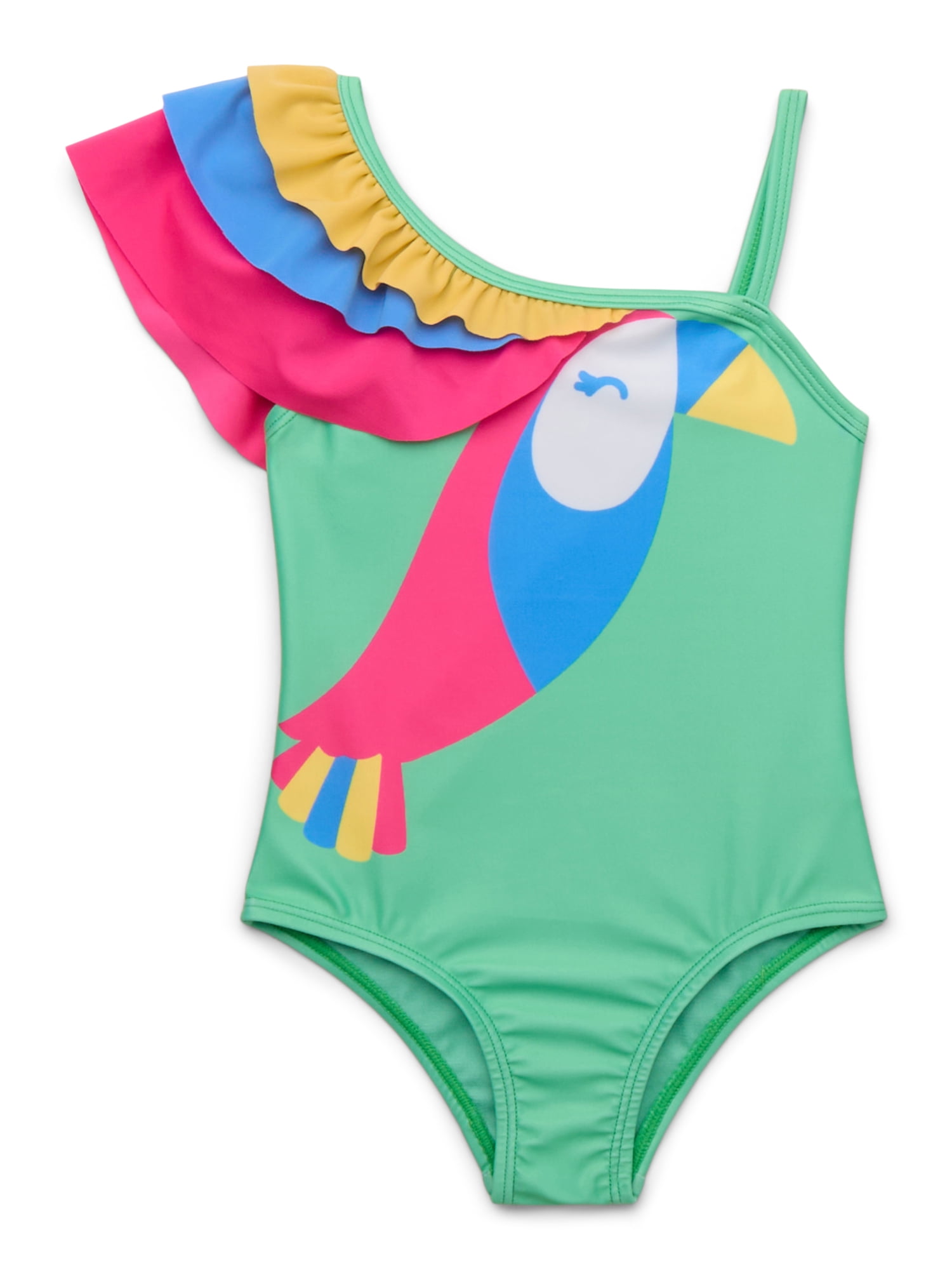 Wonder Nation Ruffle One Shoulder Swimsuit for Baby and Toddler Girls ...