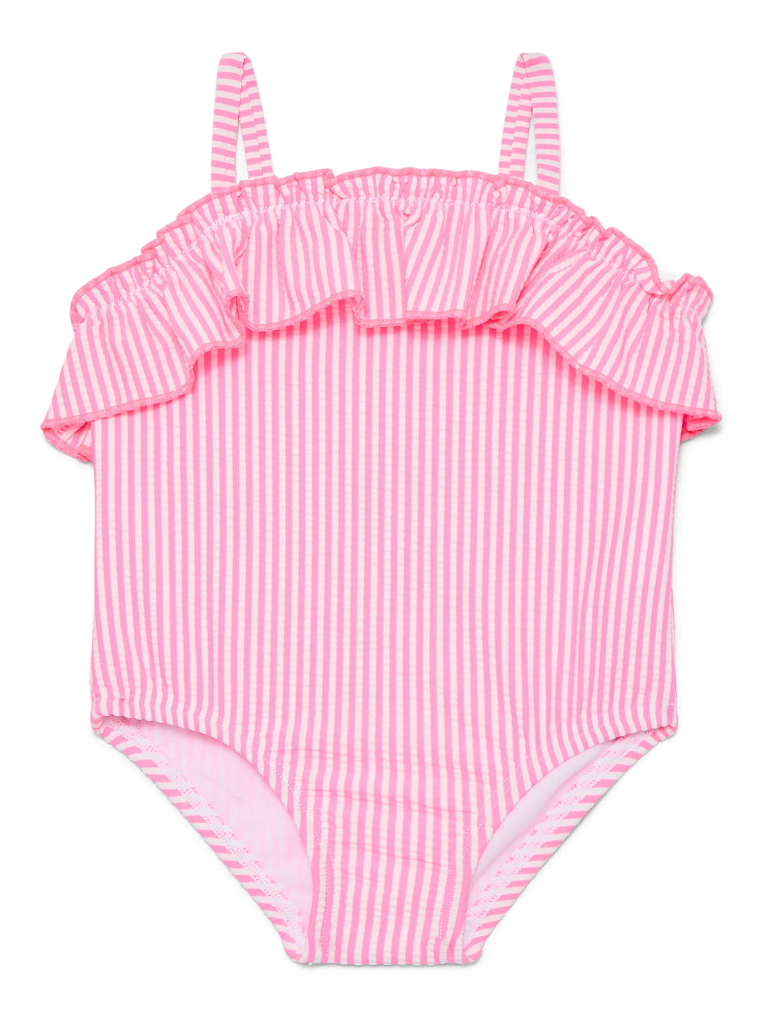 Wonder Nation Toddler Girl Seersucker Ruffle One- Piece Swimsuit, Sizes ...