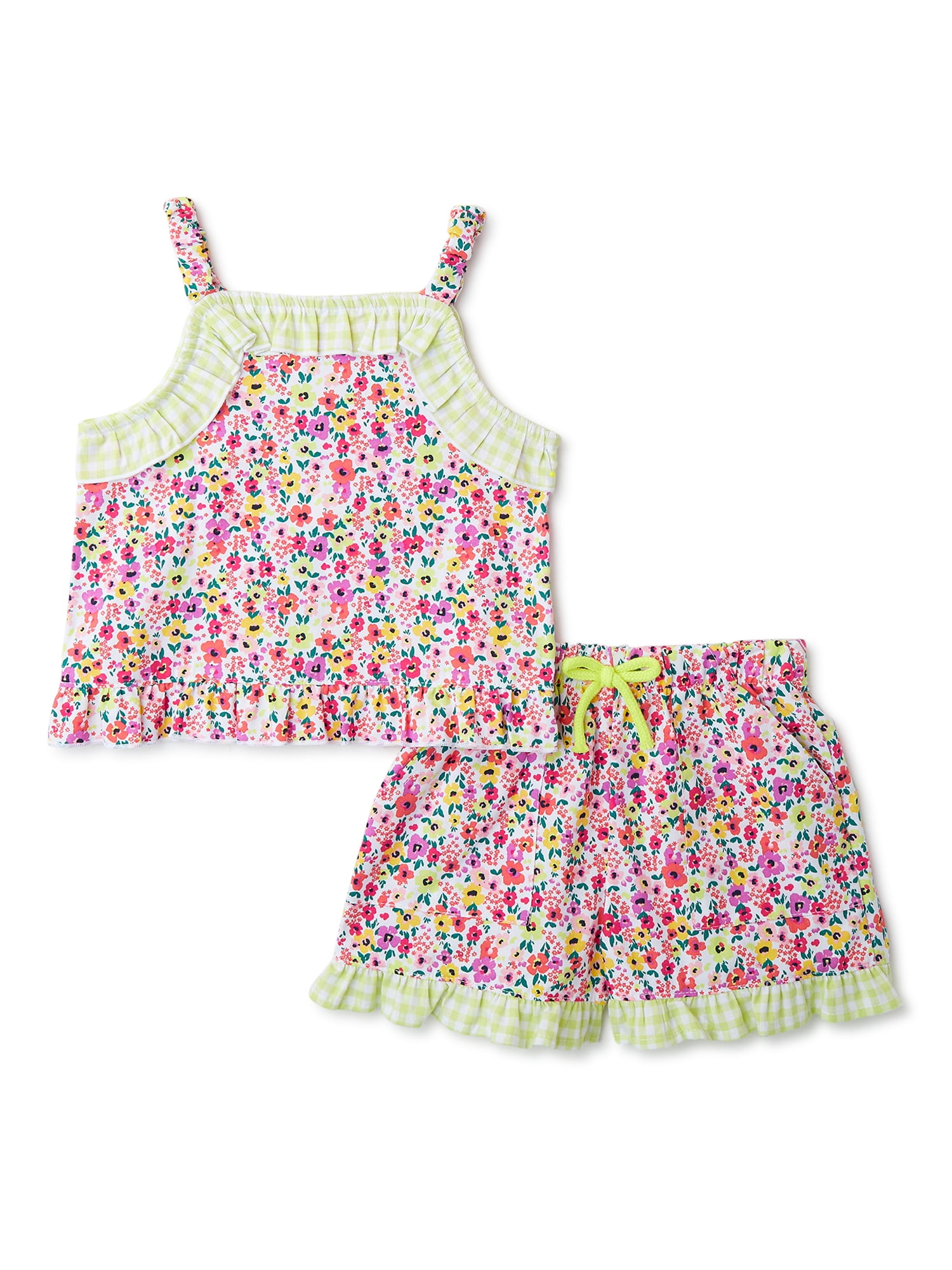 Wonder Nation Baby and Toddler Girl Tank and Shorts Outfit Set, 2-Piece, Sizes 12 Months-5T ...