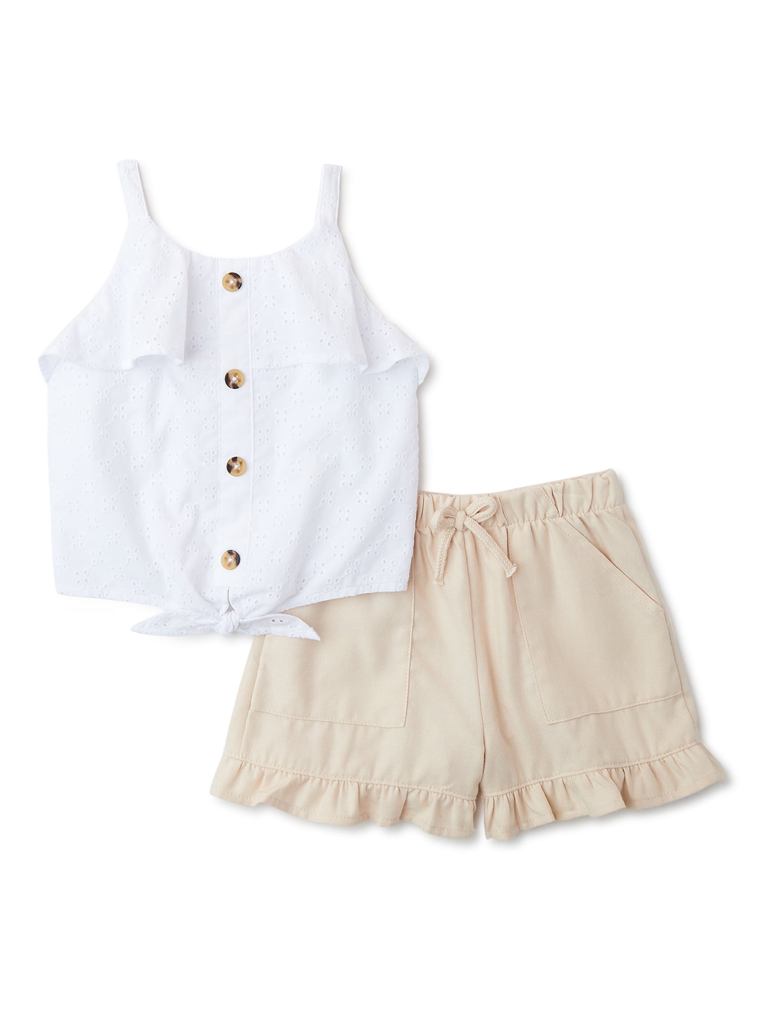 Wonder Nation Baby Toddler Girl Tank and Shorts Set, 2-Piece, Sizes 12M-5T, Comfortable ...