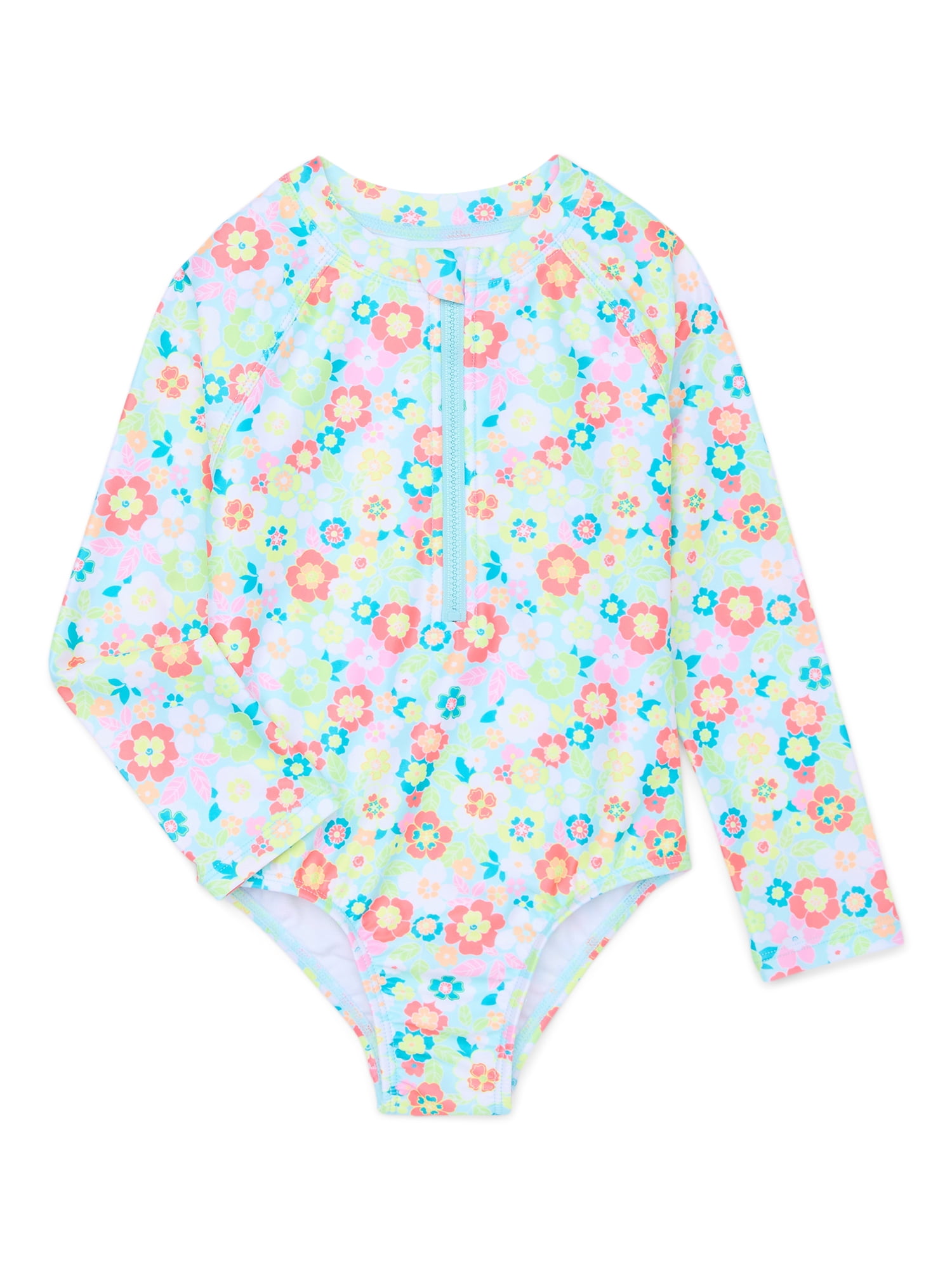 Wonder Nation Baby and Toddler Girls Long Sleeve Floral Swimsuit, Sizes 12M-5T - Walmart.com