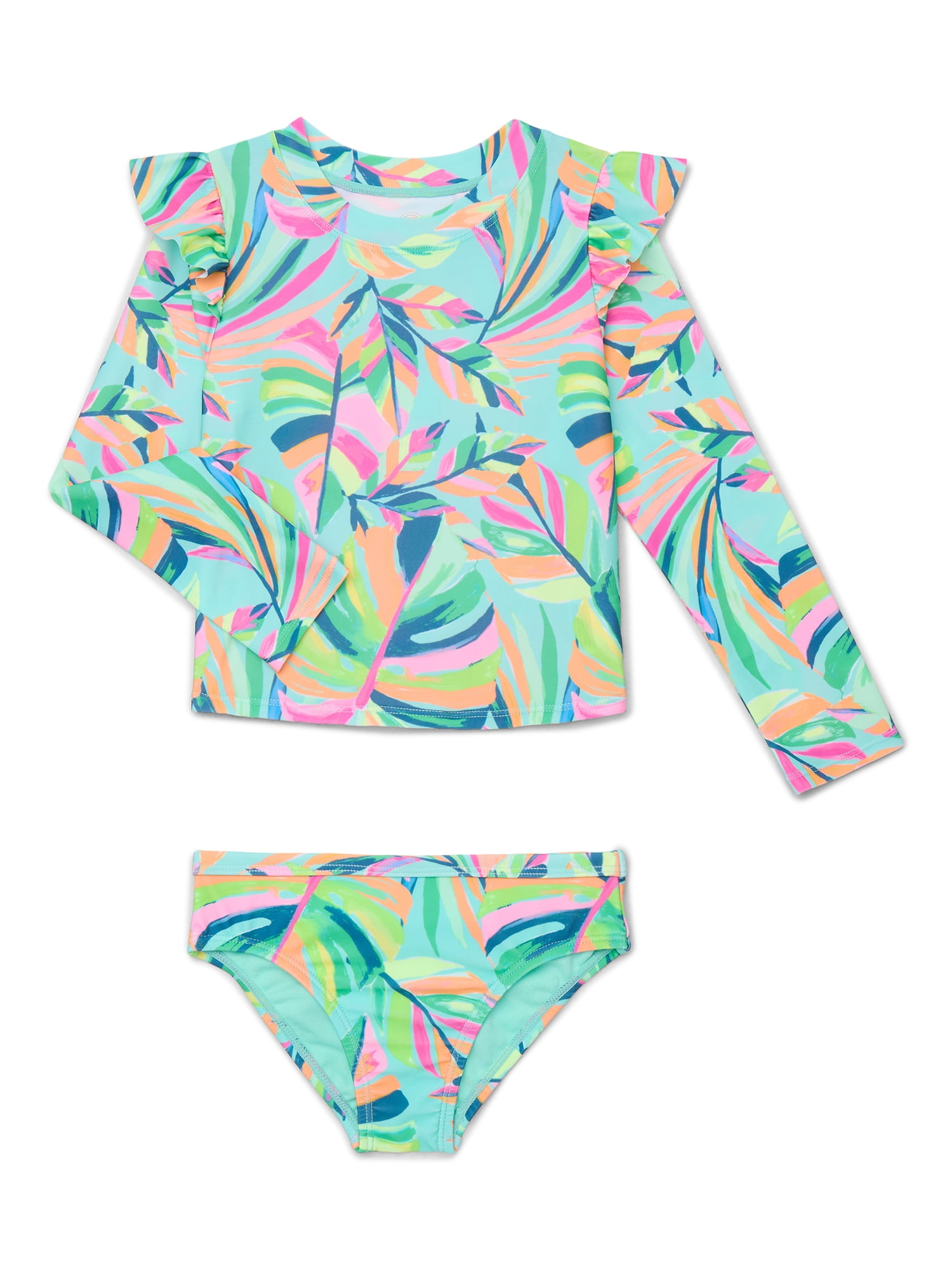 Wonder Nation Baby and Toddler Girl Long- Sleeve Rash Guard Swim Set, 2 ...