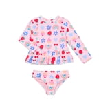 Wonder Nation Baby and Toddler Girl Ruffle Rash Guard Swim Set, 2-Piece ...