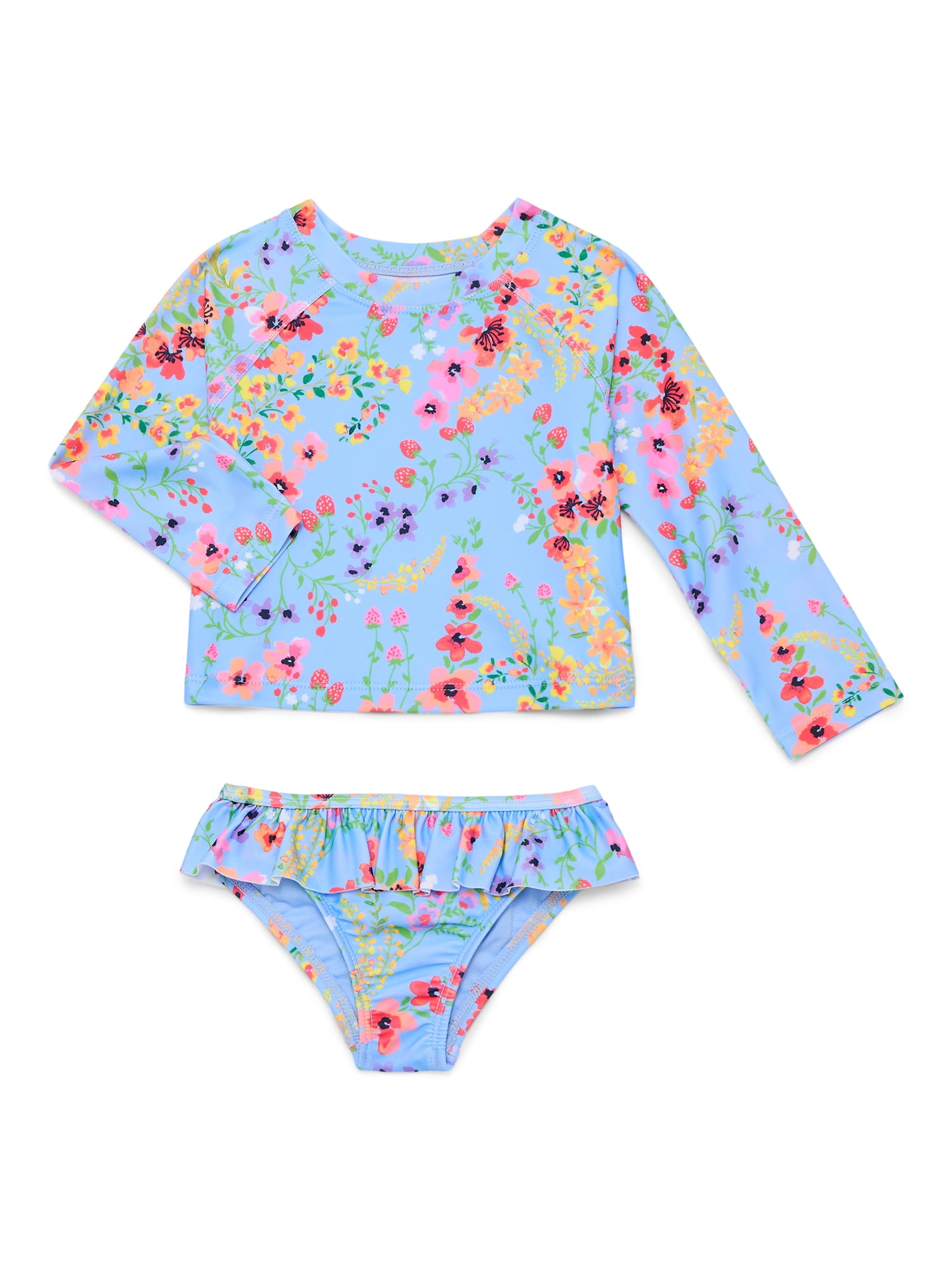 Wonder Nation Baby and Toddler Girl Ruffle Rash Guard Swim Set, 2-Piece ...