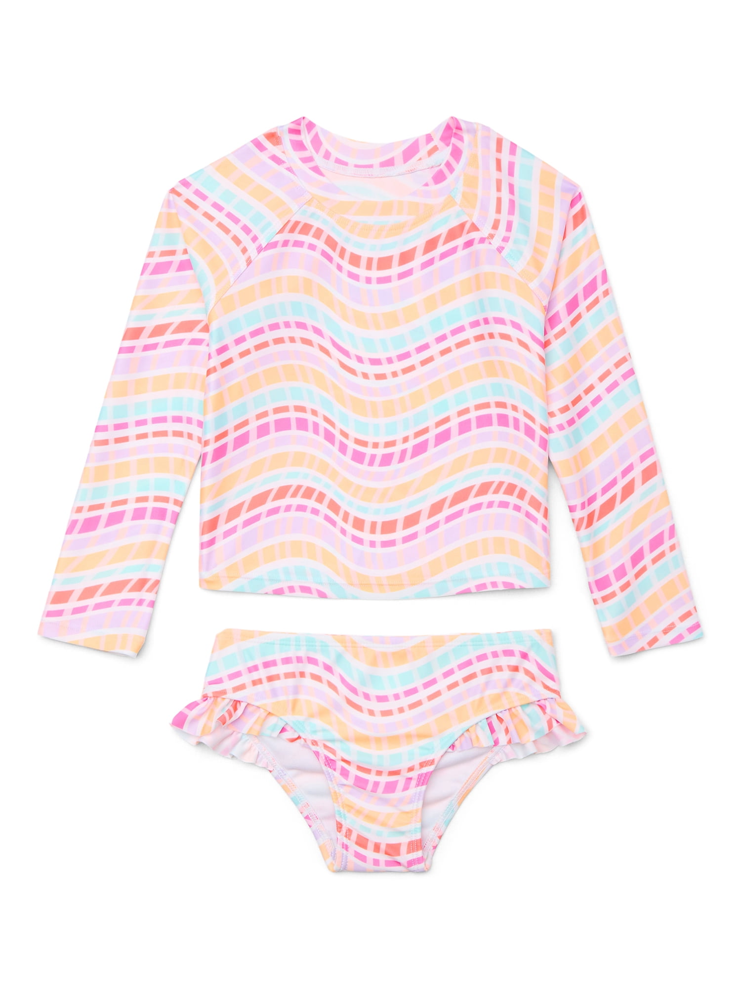Wonder Nation Baby & Toddler Girls Long Sleeve Swim Set, 2-Piece ...