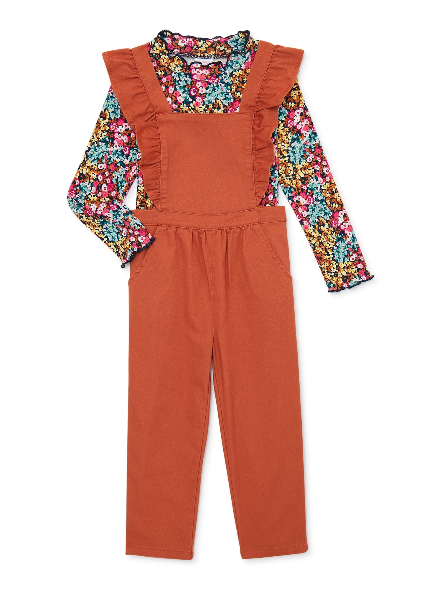 Wonder Nation Baby and Toddler Girls Long Sleeve Top and Jumpsuit, 2 ...