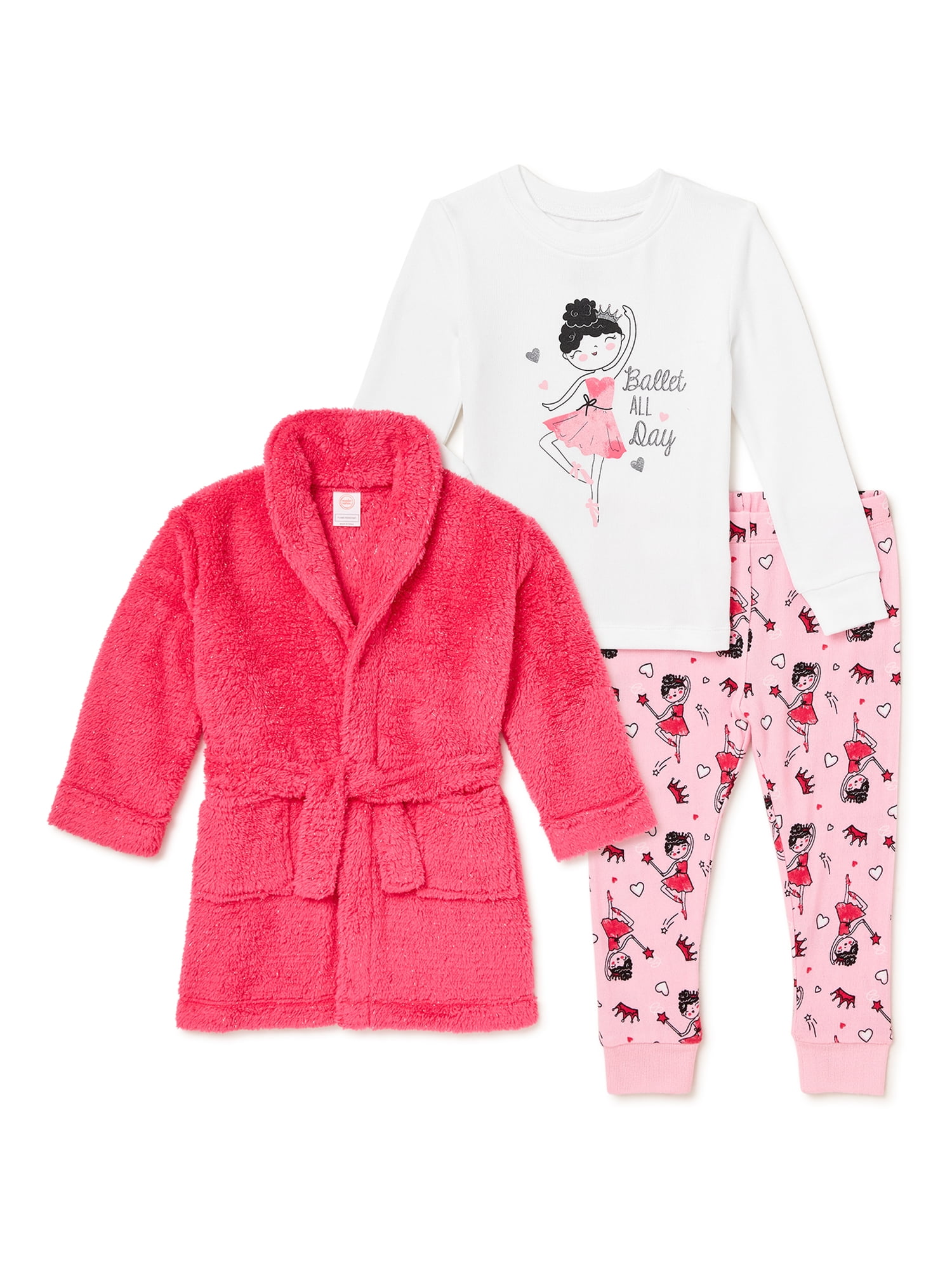 Wonder Nation Baby and Toddler Girls' Pajamas and Robe Set, 3-Piece ...