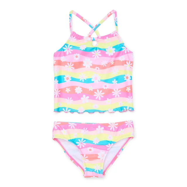 Wonder Nation Baby and Toddler Girls Tankini Top and Bottom, 2-Piece ...
