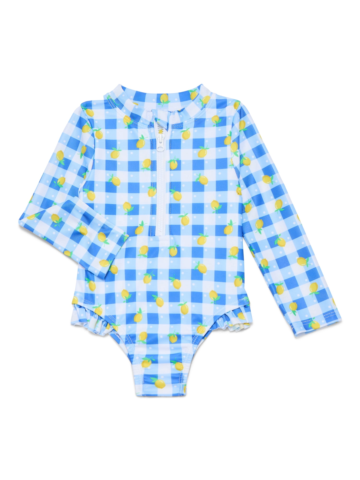 Wonder Nation Toddler Girl Long- Sleeve Zip Rash Guard Swimsuit, Sizes ...