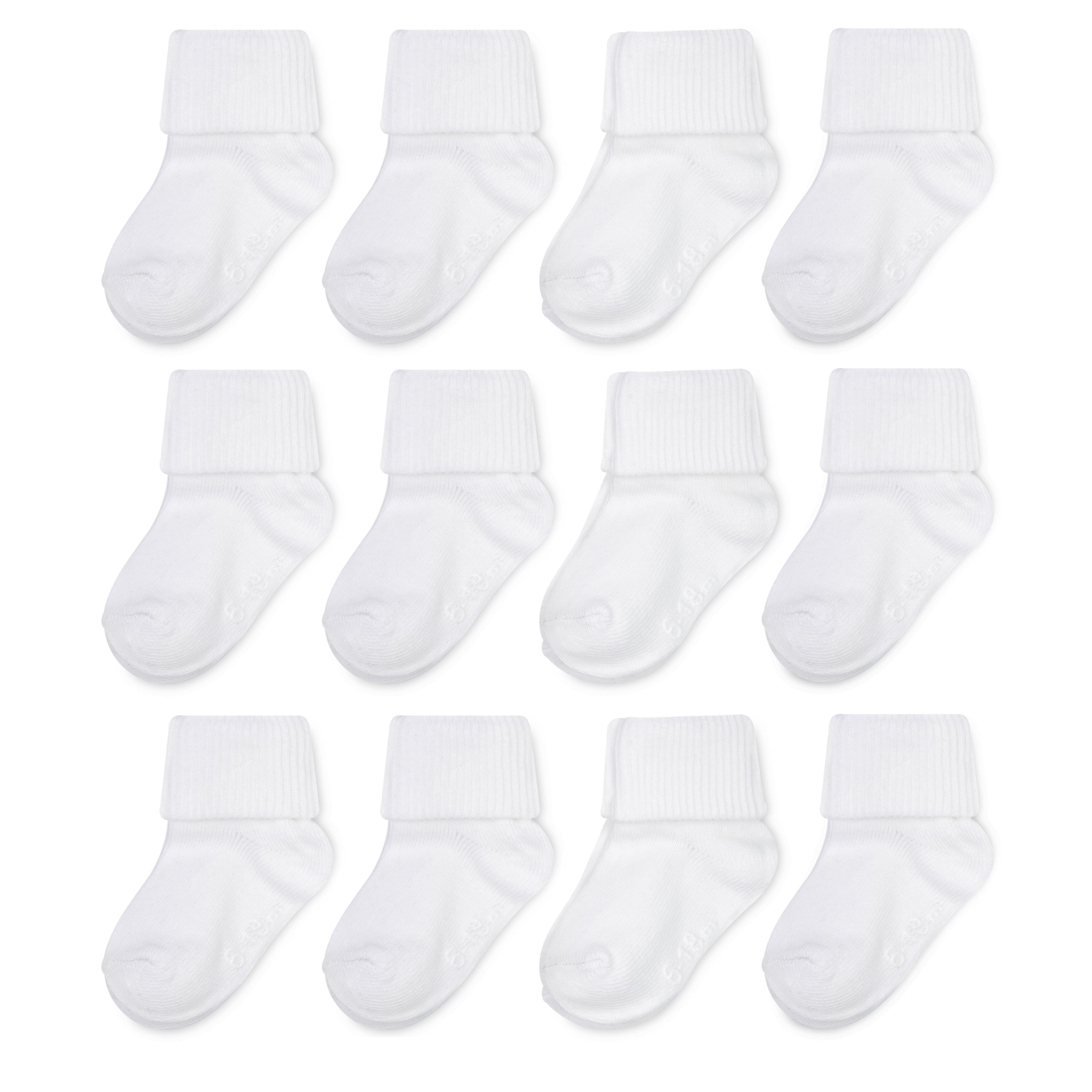 Wonder Nation Baby and Toddler Roll Cuff Socks, 12-Pack, Sizes 0M-5T ...