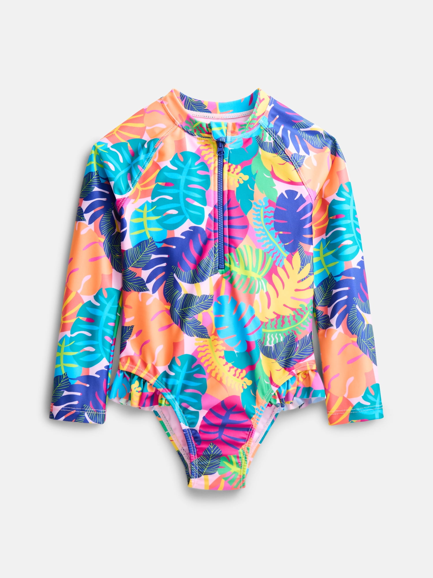 Wonder Nation Baby and Toddler Girls Zip Rash Guard Swimsuit with Long ...
