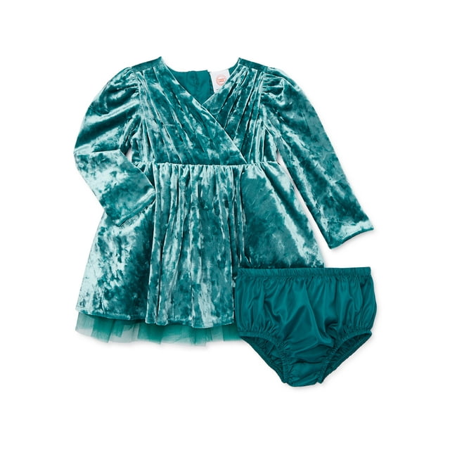 Wonder Nation Baby and Toddlers Girls’ Long Sleeve Holiday Dress with ...