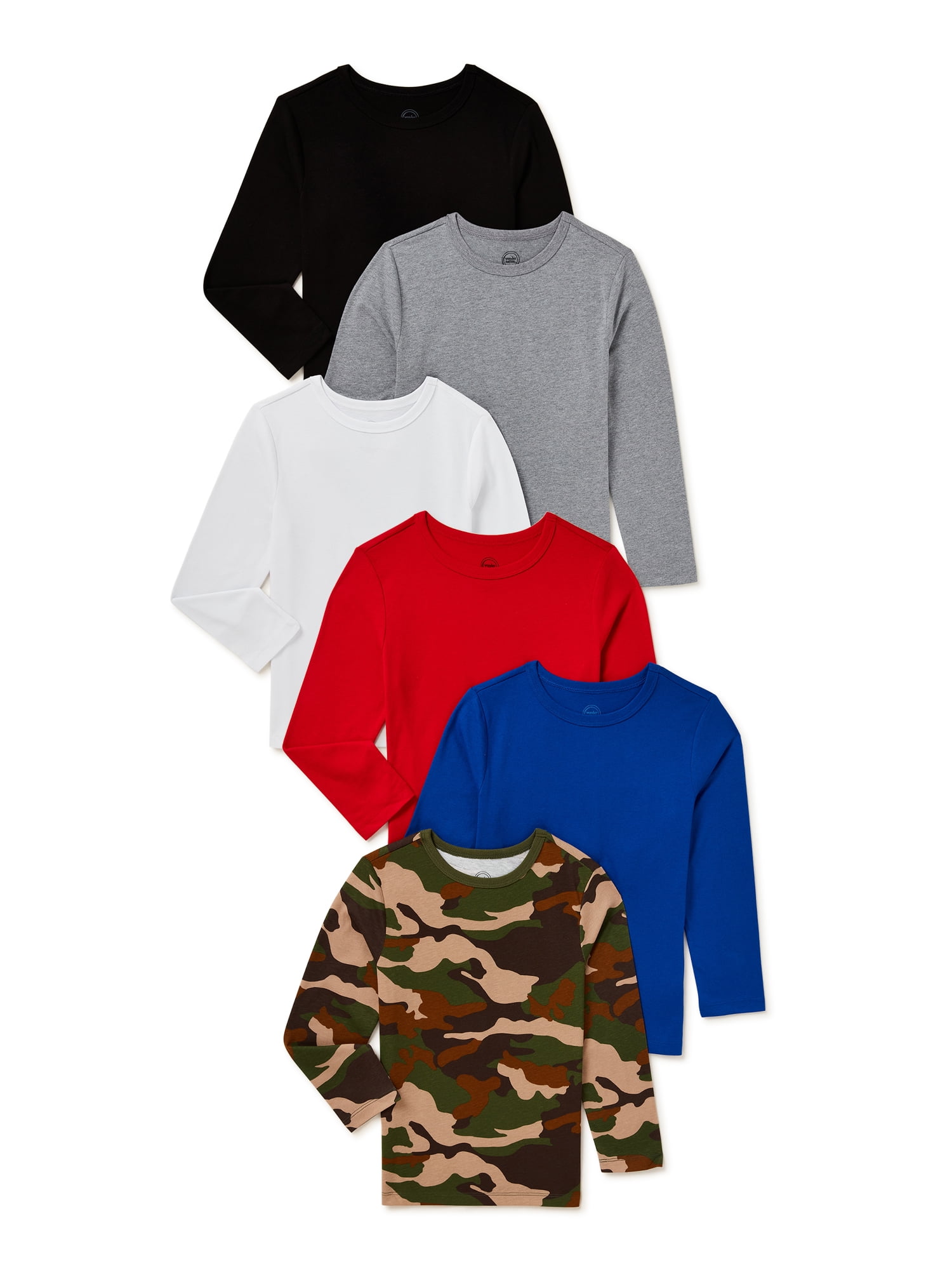 Wonder Nation Boy's Long Sleeve Crewneck Tee, 6-Pack, Sizes 4-18 & Husky - Walmart.com