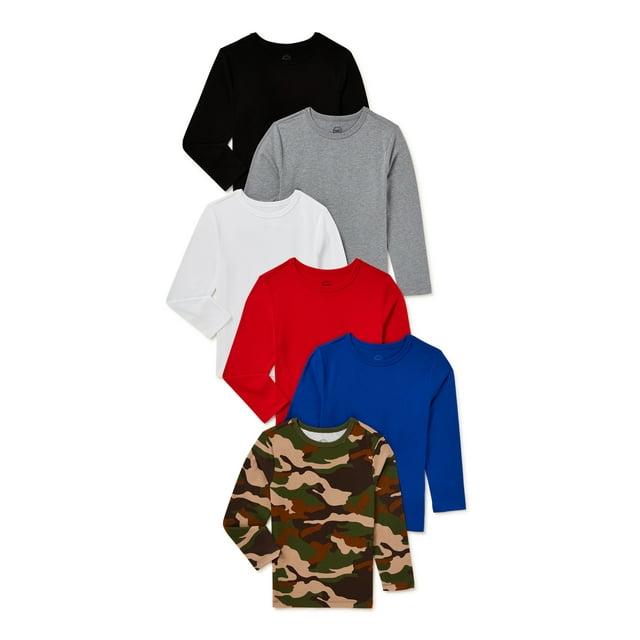 Wonder Nation Boy's Long Sleeve Crewneck Tee, 6-Pack, Sizes 4-18 & Husky - Walmart.com