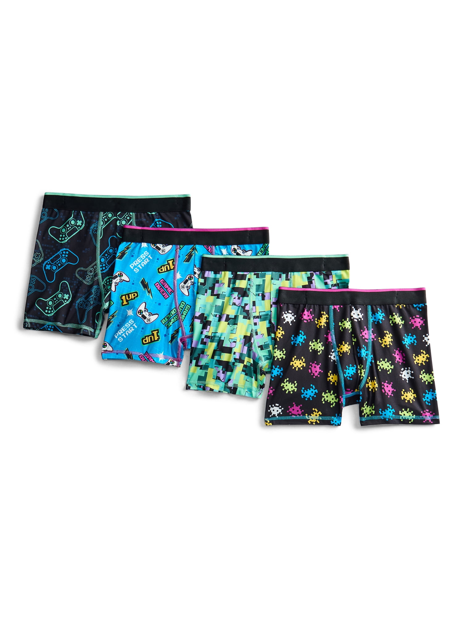 Wonder Nation Boys Underwear Gaming Print Boxer Briefs, 4-Pack, Sizes S ...