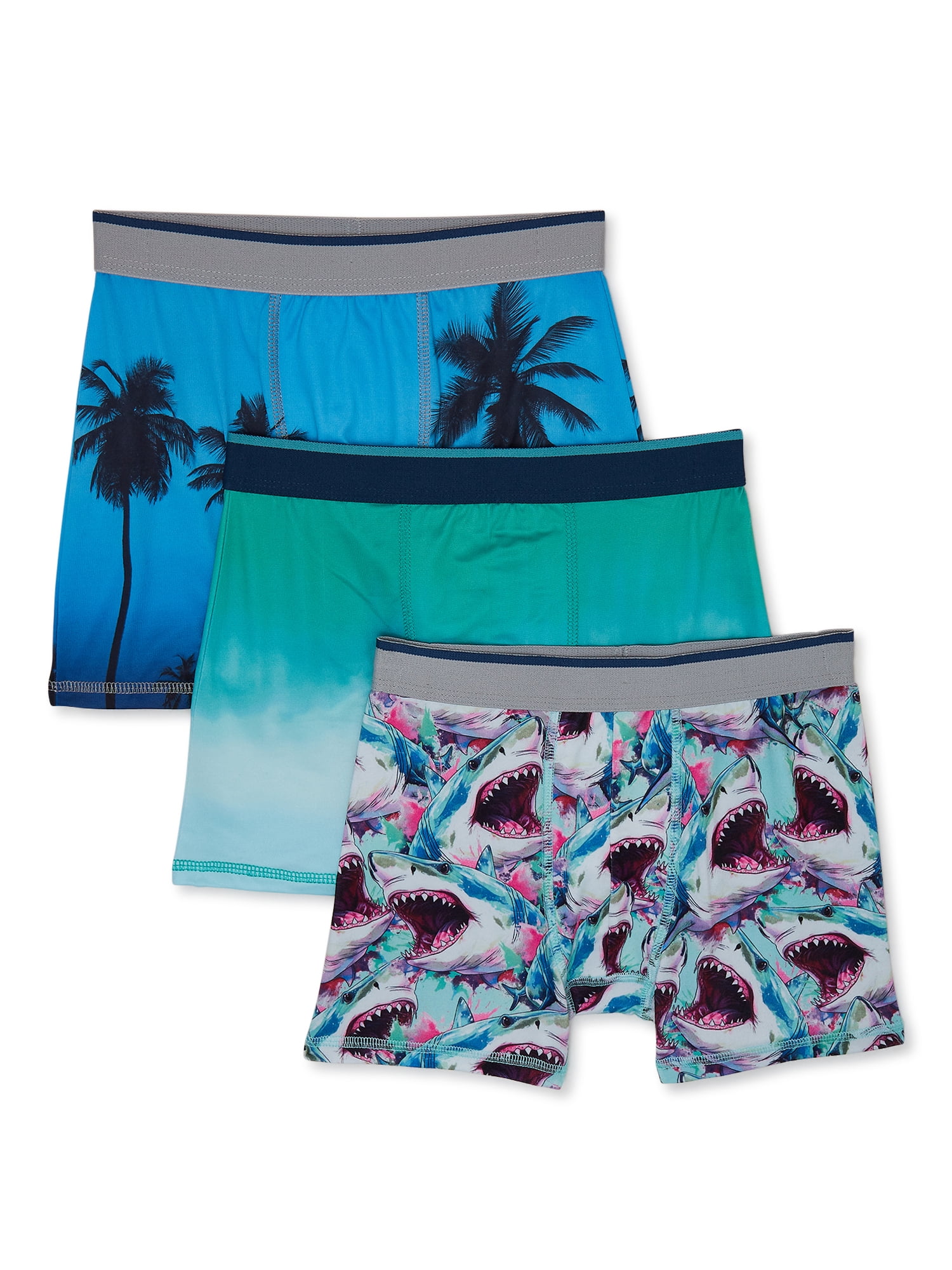 Wonder Nation Boys Boxer Brief Tropical Shark Underwear, 3-Pack, Sizes ...