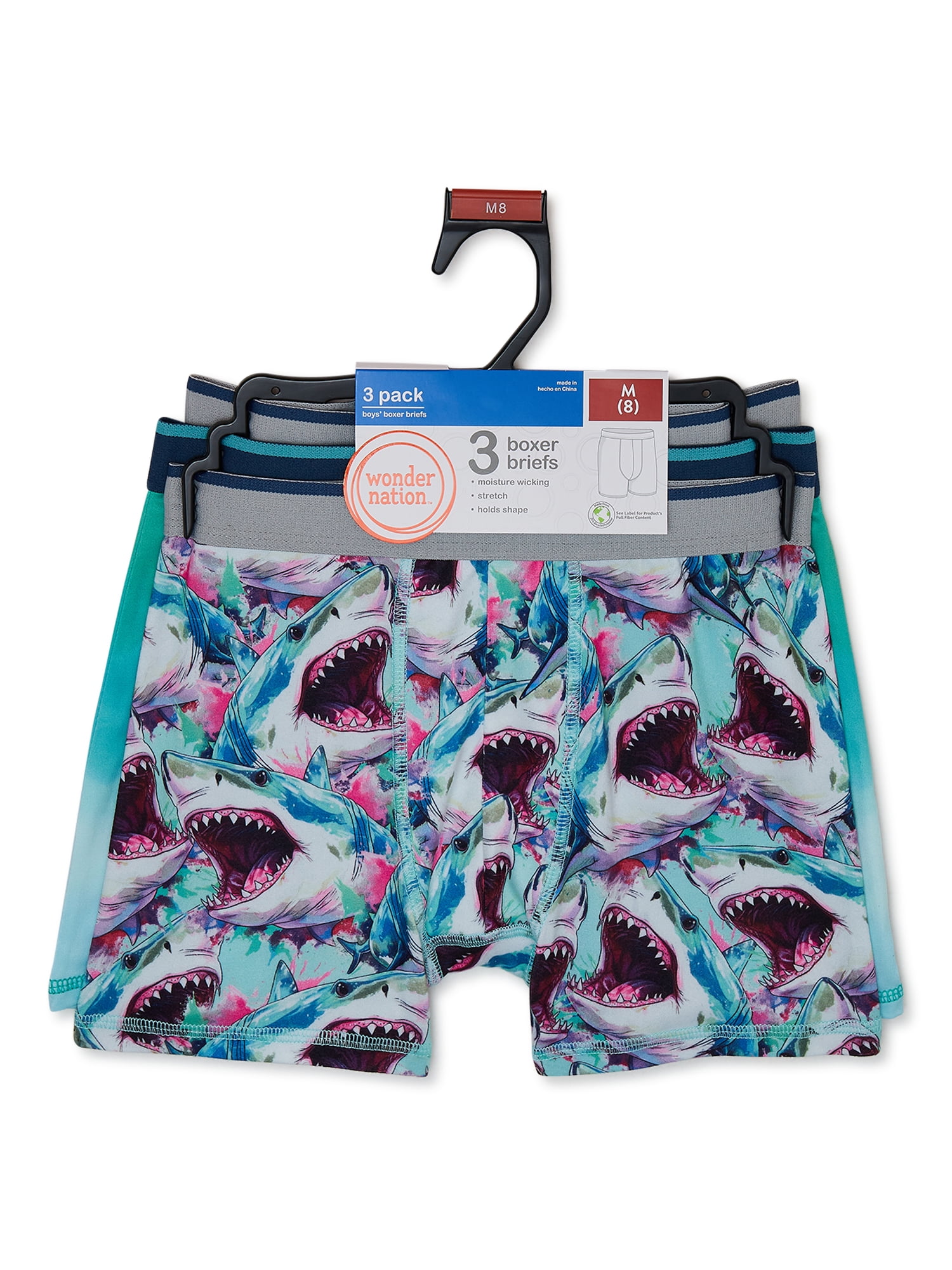 Wonder Nation Boys Boxer Brief Tropical Shark Underwear, 3-Pack, Sizes ...