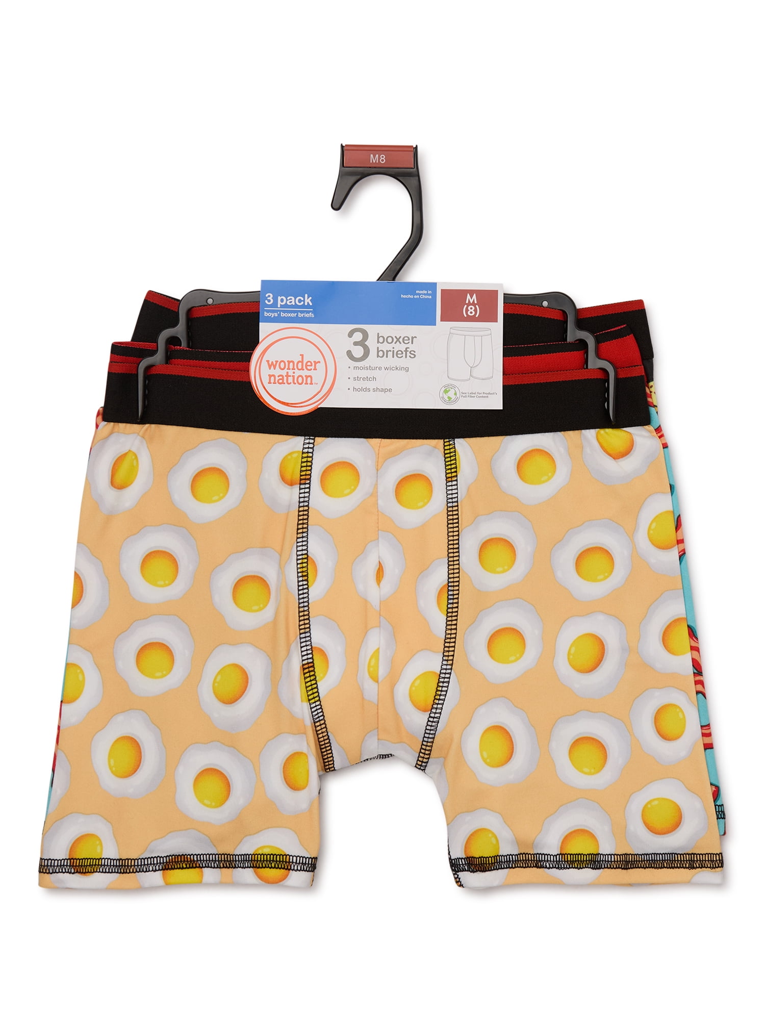 Wonder Nation Boys’ Breakfast Boxer Brief Underwear, 3-Pack, Sizes S-XL ...