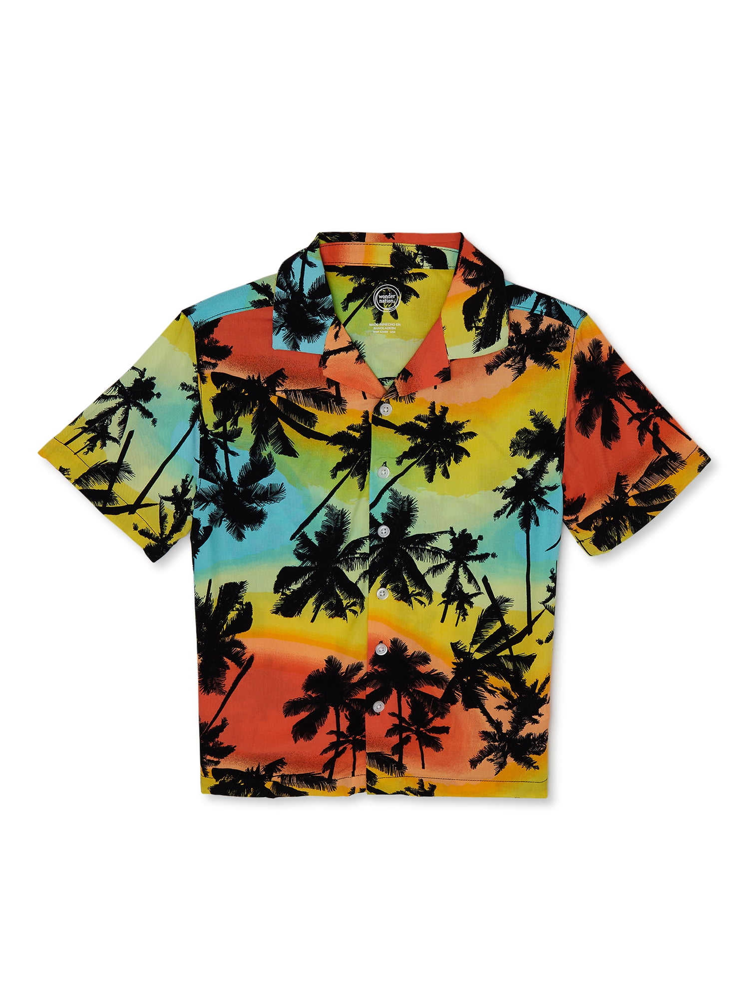 Wonder Nation Boys Camp Collar Button Up Shirt with Short Sleeves ...