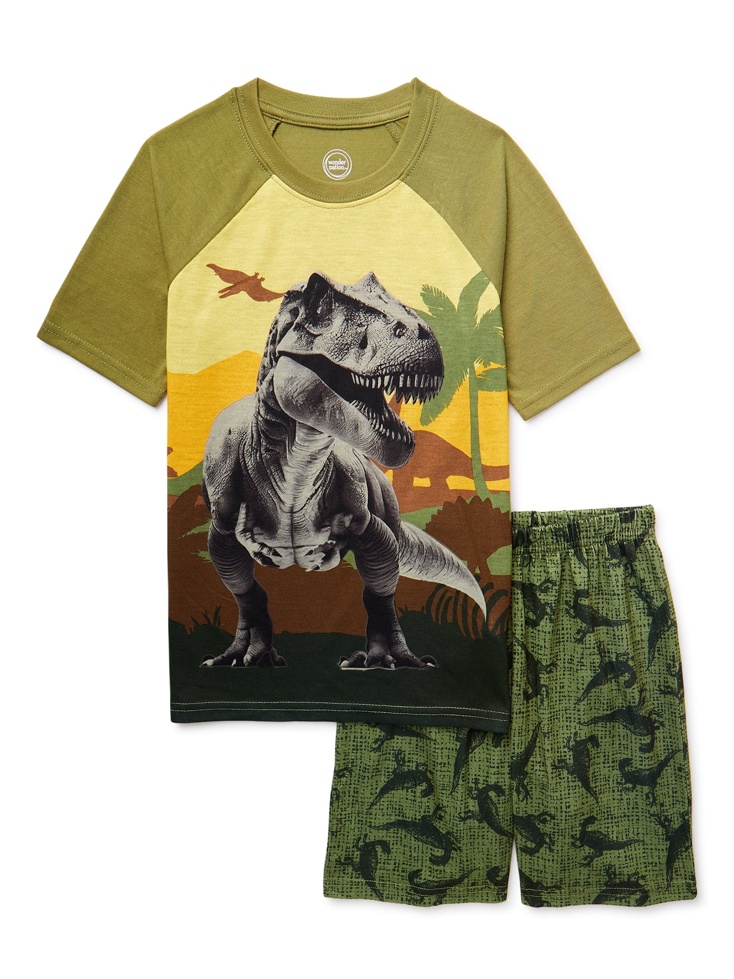 Wonder Nation Boys Dino Short Sleeve and Shorts 2-Piece Sleep Set ...
