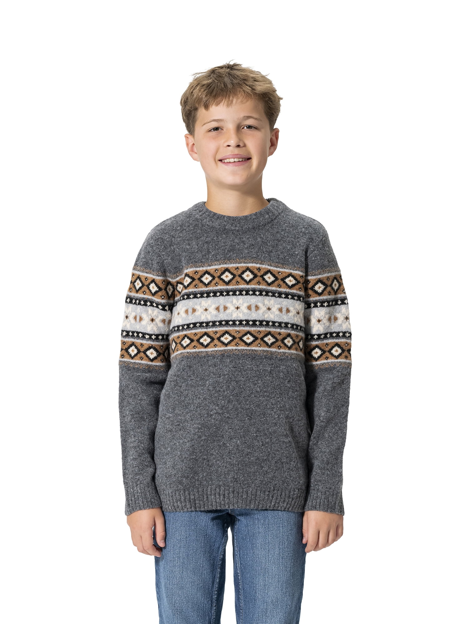 Wonder Nation Boys' Pullover Fairisle Sweater, Sizes 4-18 & Husky, Warm ...