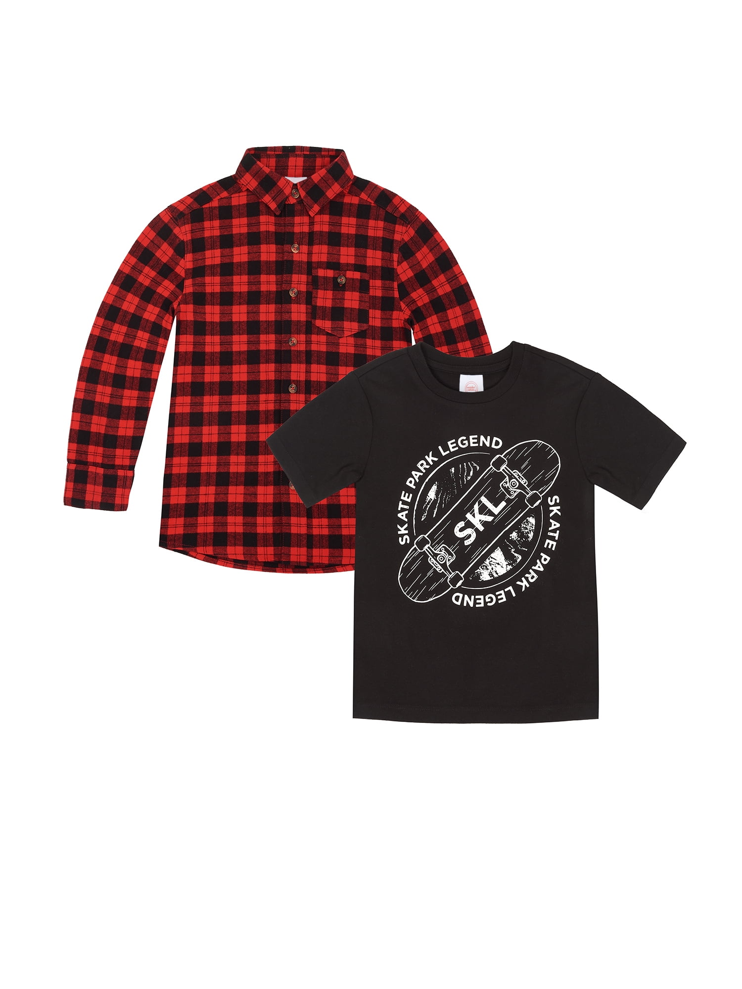 Wonder Nation Boys Flannel Shirt and Graphic Tee Set, 2-Piece, Sizes 4 ...