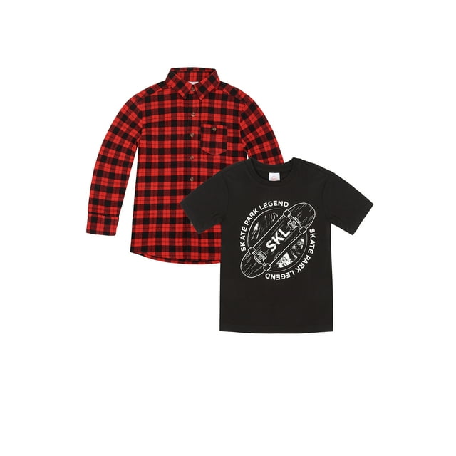 Wonder Nation Boys Flannel Shirt and Graphic Tee Set, 2-Piece, Sizes 4 ...