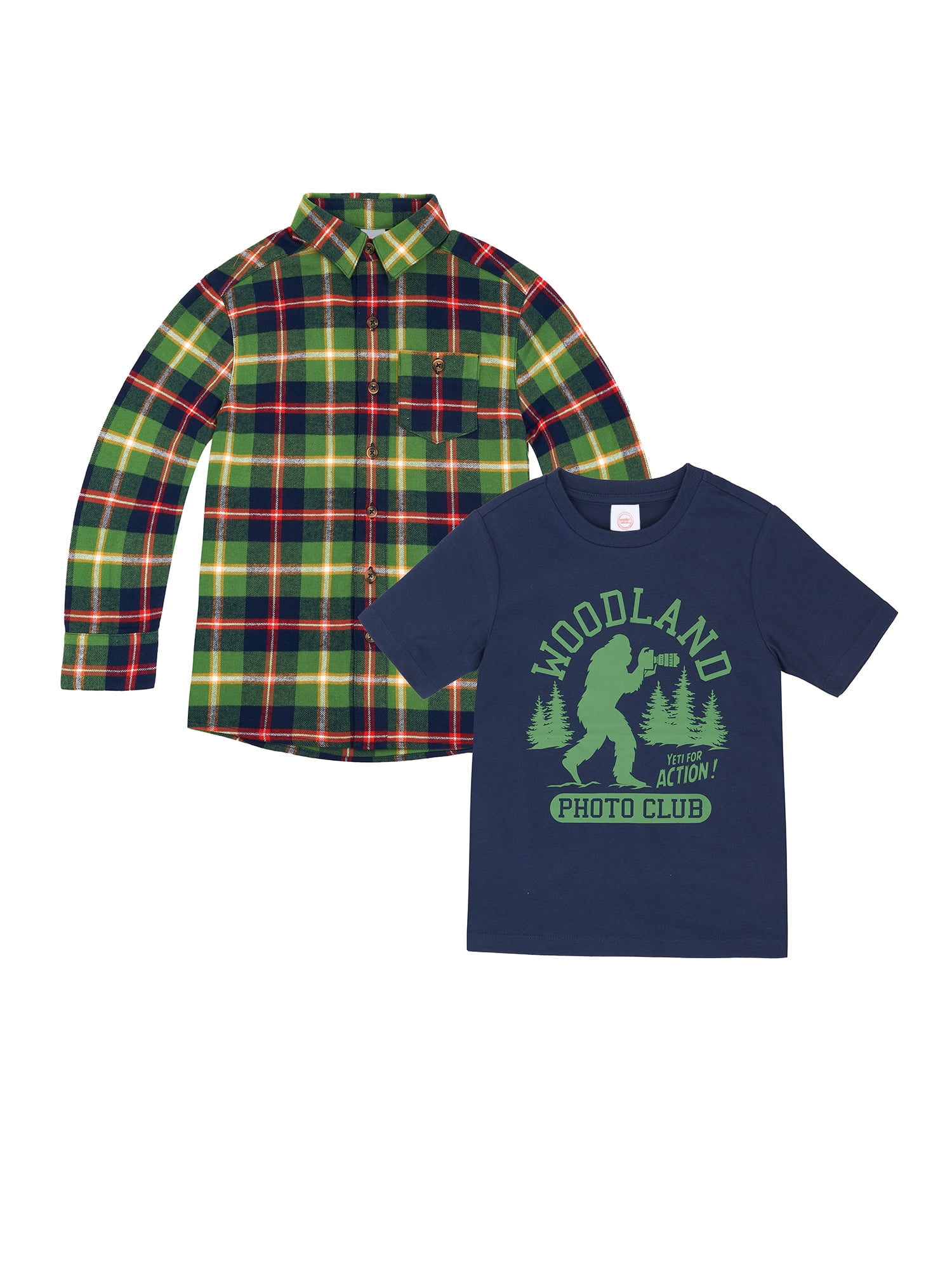 Wonder Nation Boys Flannel Shirt and Graphic Tee Set, 2-Piece, Sizes 4 ...