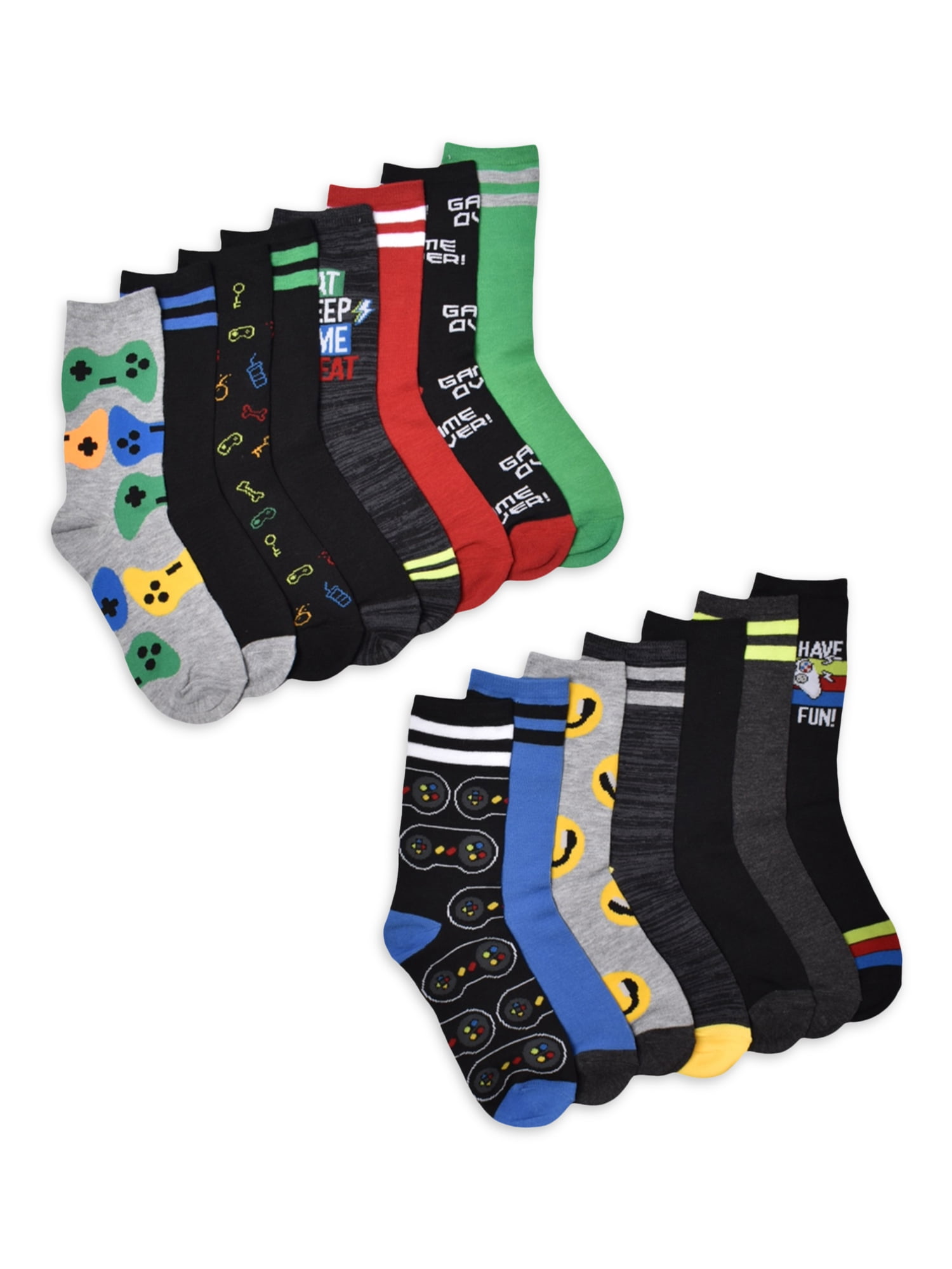 Wonder Nation Boys Gamer Crew Socks - 15-Pack - Gamer Phrases ...