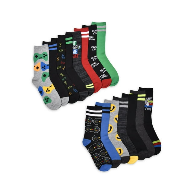 Wonder Nation Boys Gamer Crew Socks - 15-Pack - Gamer Phrases ...
