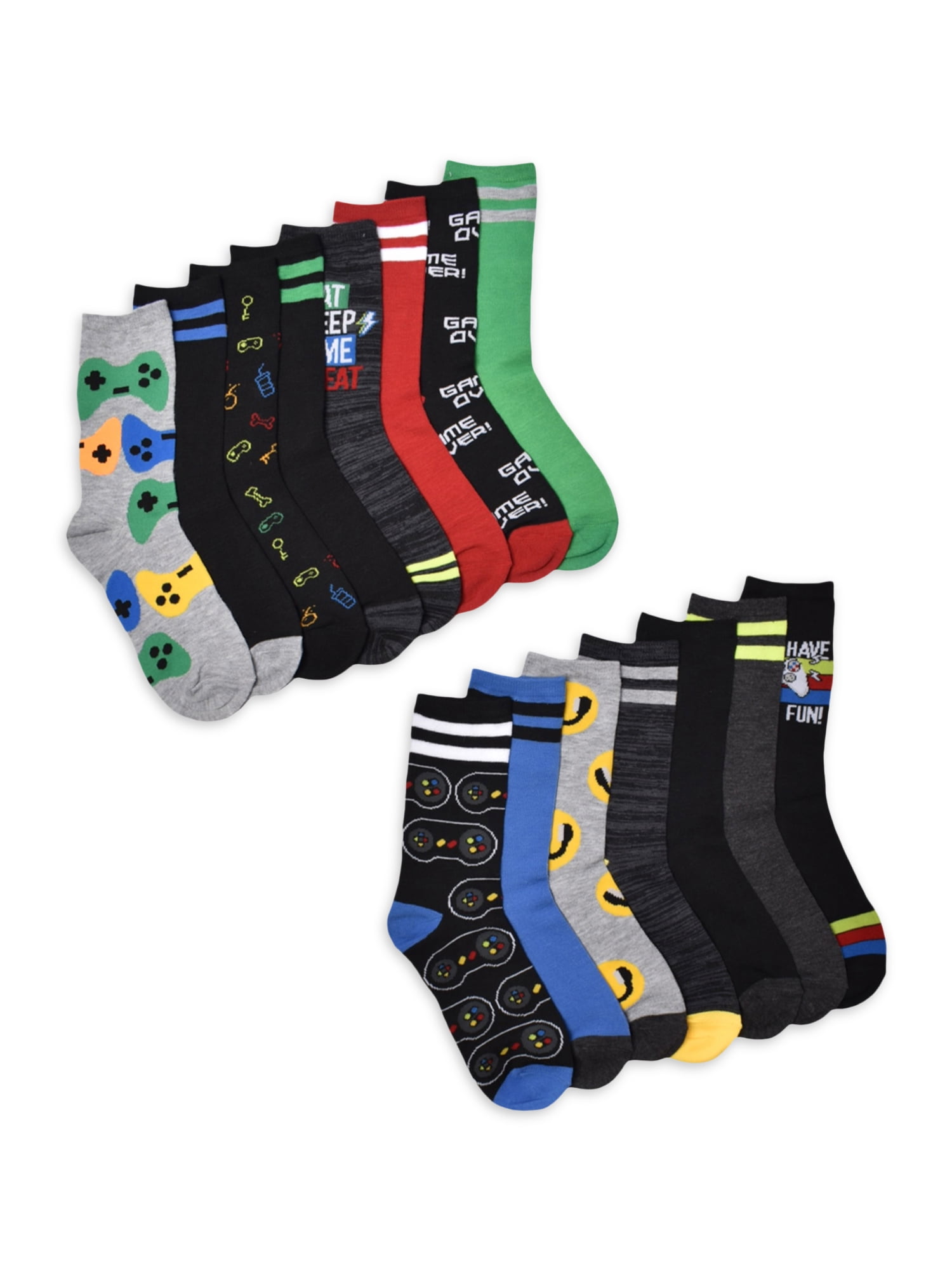 Wonder Nation Boys' Gamer Crew Socks, 15 -Pack, Size M (Shoe Size 9-2.5 ...