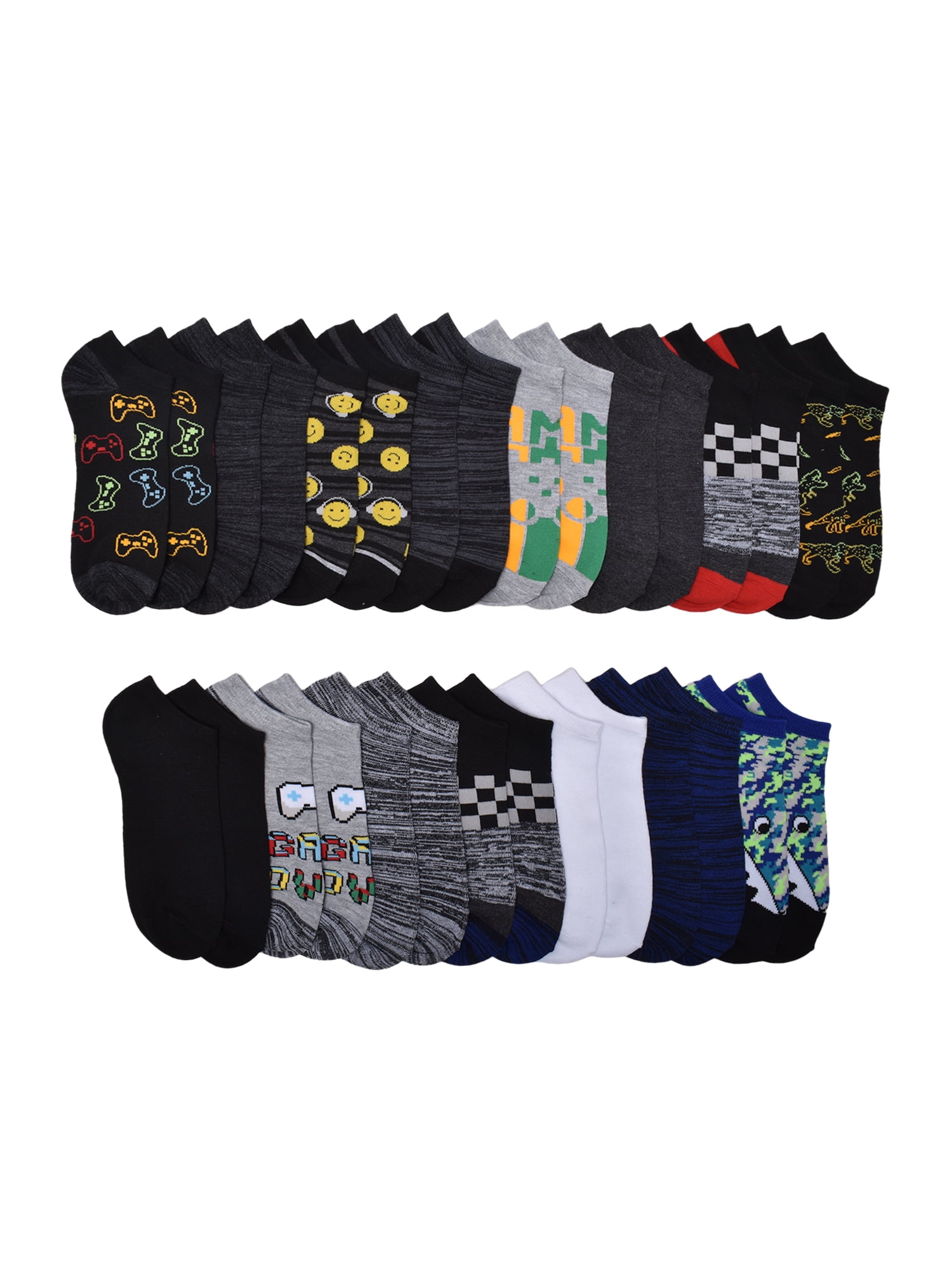 Wonder Nation Boys Gamer Vibes No-Show Socks, 15-Pack, Size Large (Shoe ...