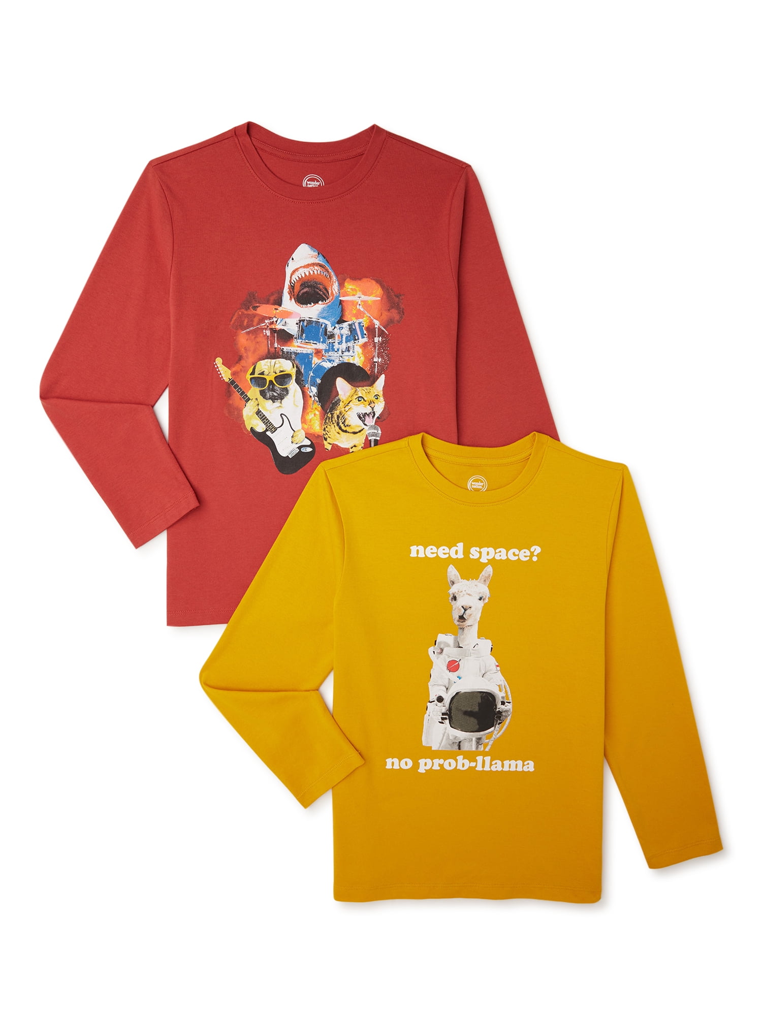 Wonder Nation Boys Graphic Tee with Long Sleeves, 2-Pack, Sizes 4-18 & Husky - Walmart.com