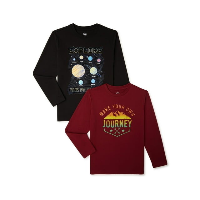 Wonder Nation Boys Graphic Tee with Long Sleeves, 2-Pack, Sizes 4-18 & Husky - Walmart.com