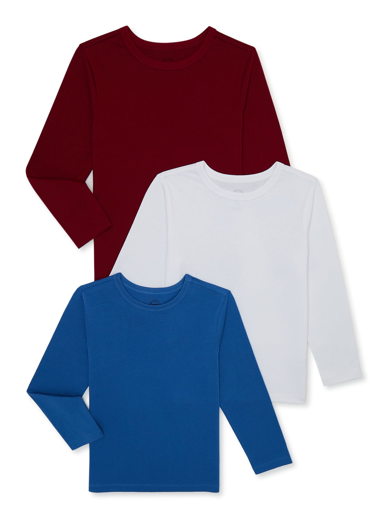 Wonder Nation Boys Kid Tough Crewneck Tee with Long Sleeves, 3-Pack, Sizes 4-18 & Husky ...