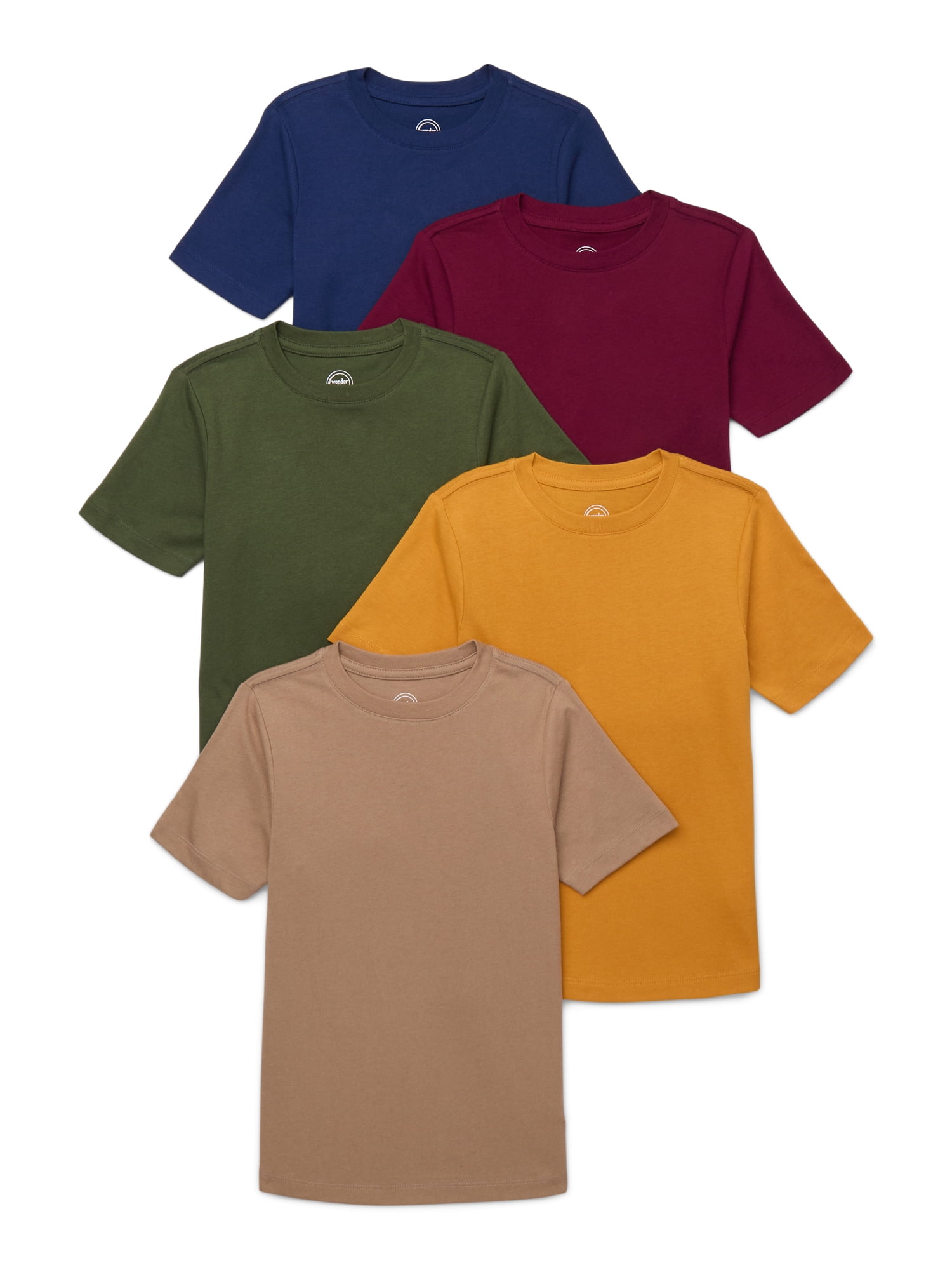 Wonder Nation Boys 5-Pack Short Sleeve T-Shirts, Cotton-Blend, Sizes 4 ...
