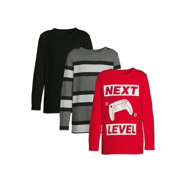 Wonder Nation Boys Long Sleeve 3 Pack T-Shirt Bundle, Sizes 4-18 ...