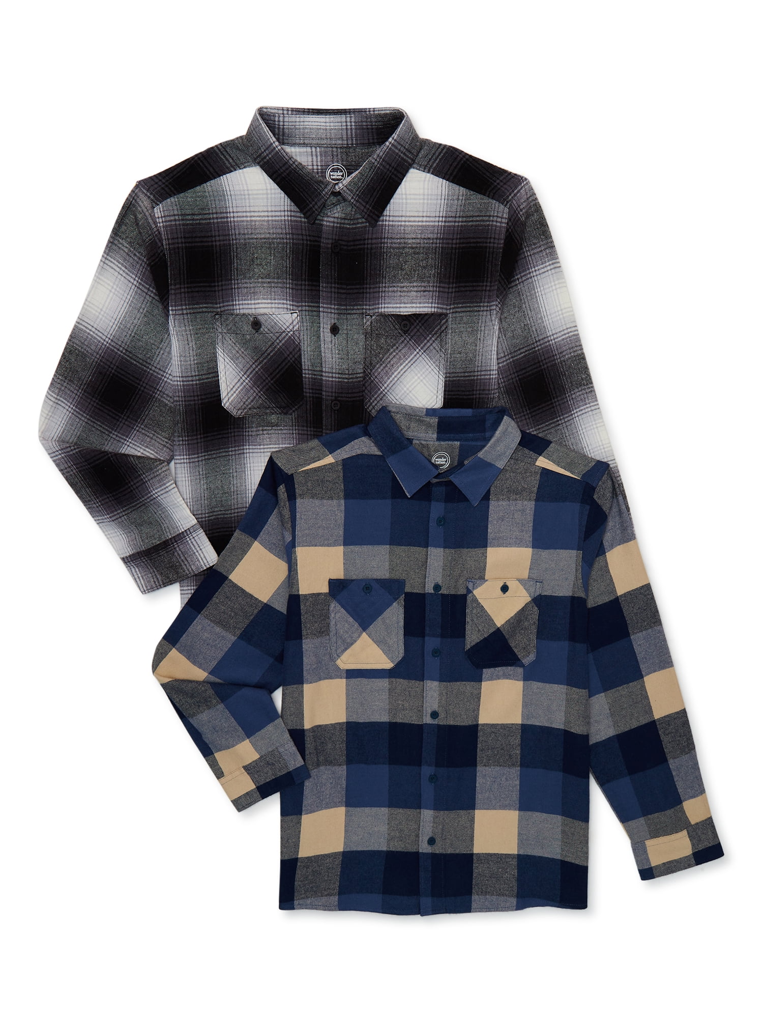 Wonder Nation Boys Long Sleeve Flannel 2-Pack Shirts, Sizes 4-18 ...