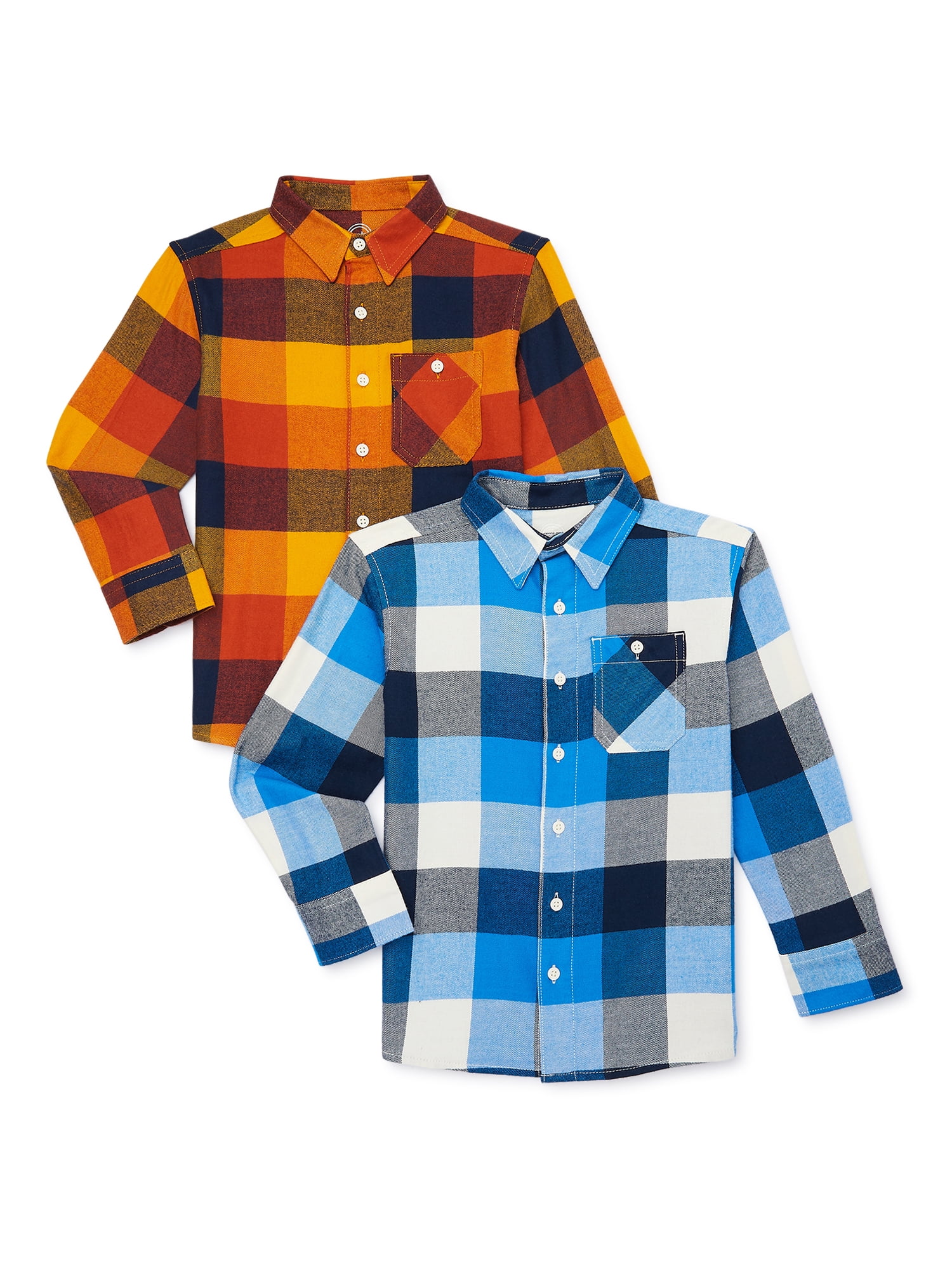 Wonder Nation Boys Long Sleeve Flannel Shirt, 2-Pack, Sizes 4-18 ...