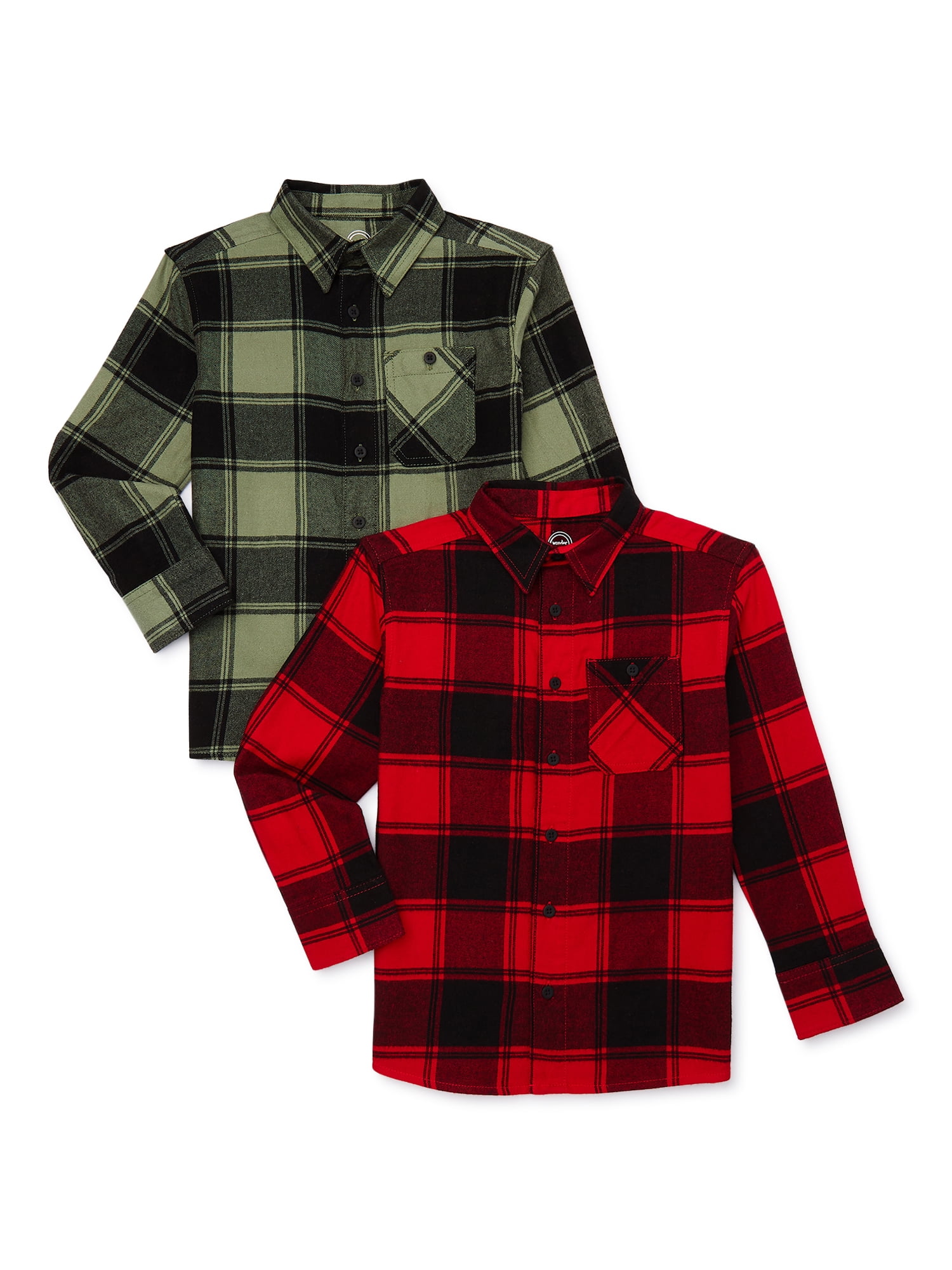 Wonder Nation Boys Long Sleeve Flannel Shirt, 2-Pack, Sizes 4-18 ...