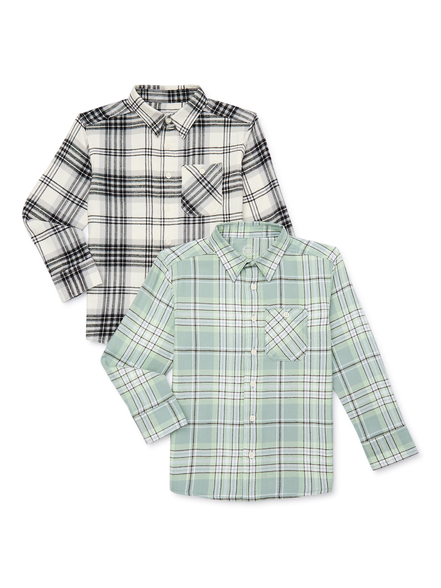 Wonder Nation Boys Long Sleeve Flannel Shirt, 2-Pack, Sizes 4-18 ...
