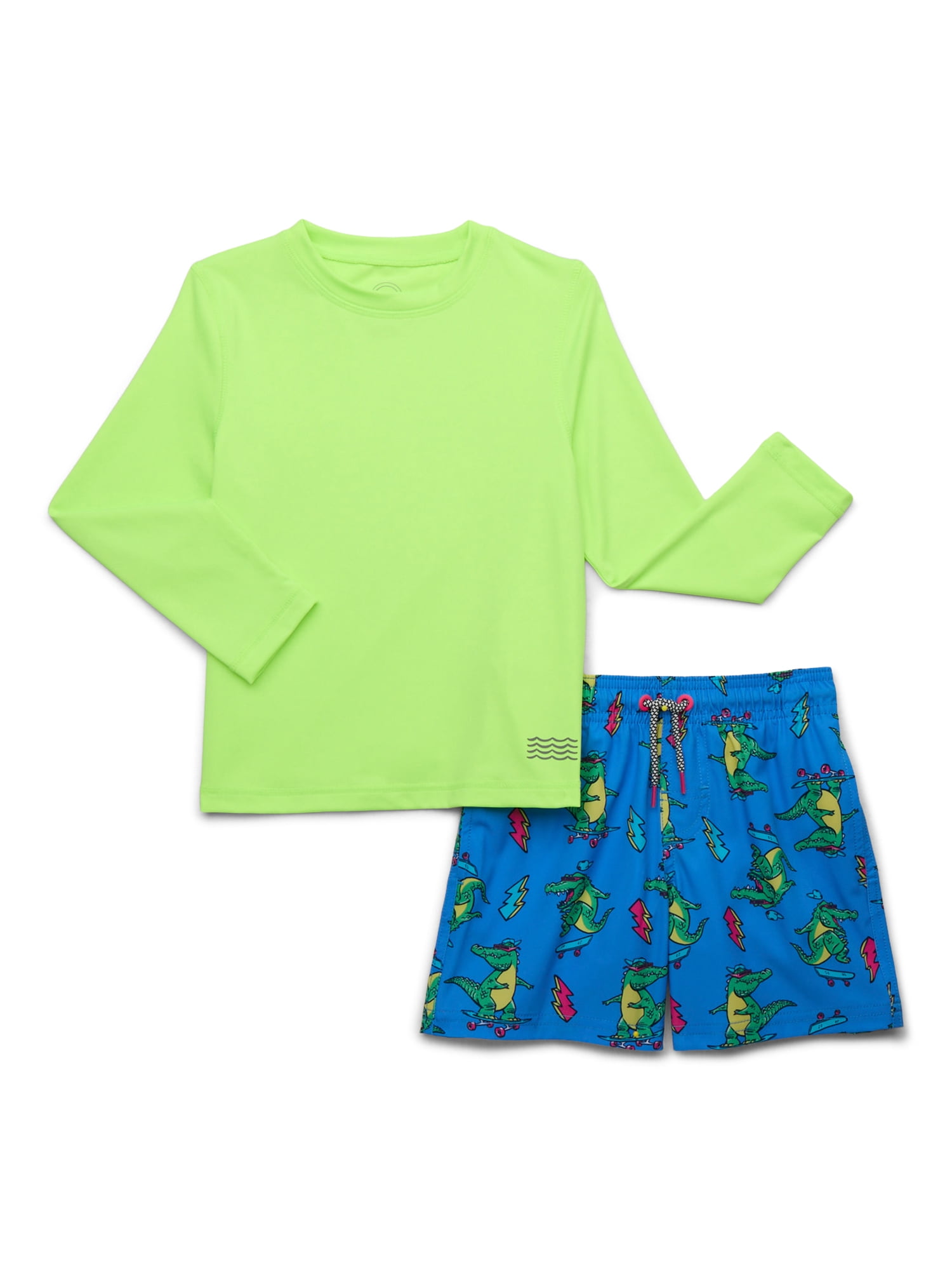 Wonder Nation Boys Long Sleeve Rashguard and Swim Trunks Set with UPF ...