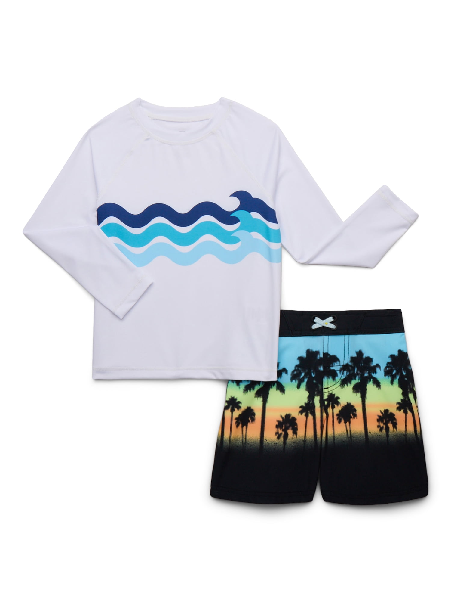 Wonder Nation Boys Long Sleeve Rashguard and Swim Trunks Set with UPF ...