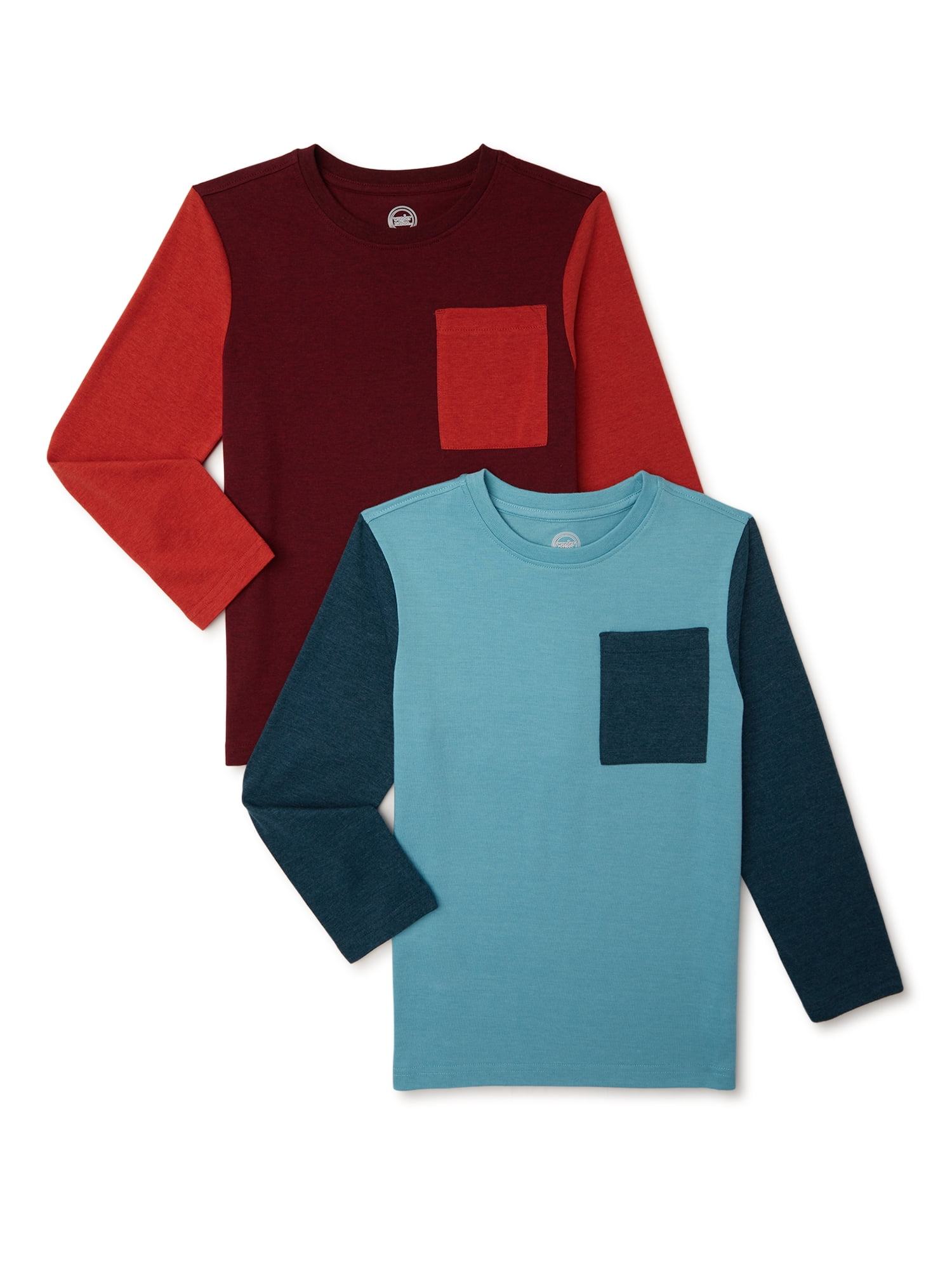 Wonder Nation Boys Long Sleeve T-Shirt with Colorblocked Pocket, 2-Pack, Sizes 4-18 & Husky ...