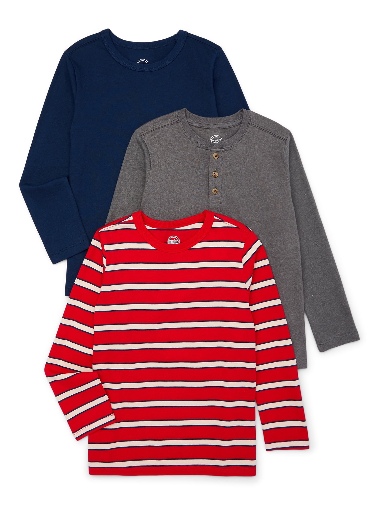 Wonder Nation Boys Long Sleeve T-Shirt, 3-Pack, Sizes 4-18 & Husky - Walmart.com